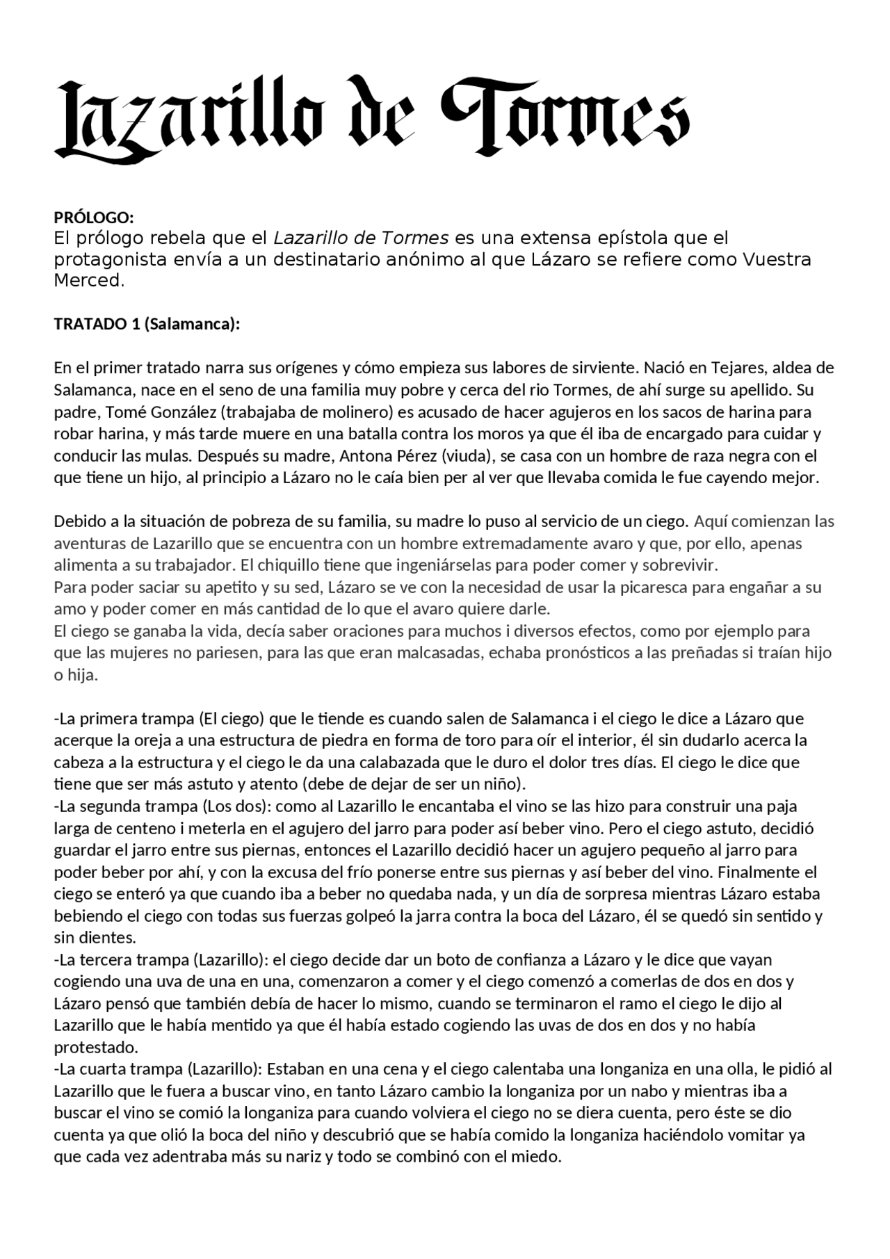 El lazarillo de tormes - Docsity