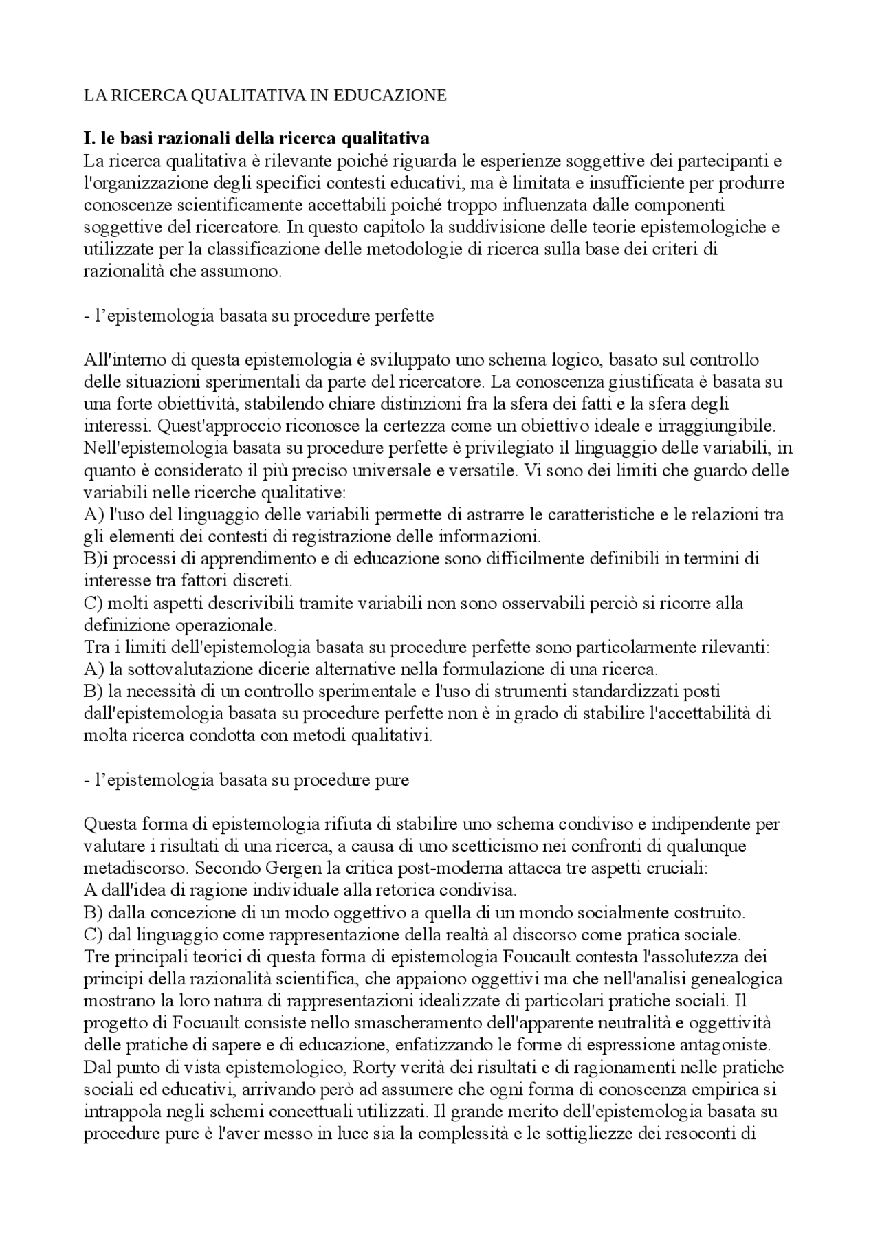 Ricerca Qualitativa In Educazione Riassunto Libro Docsity