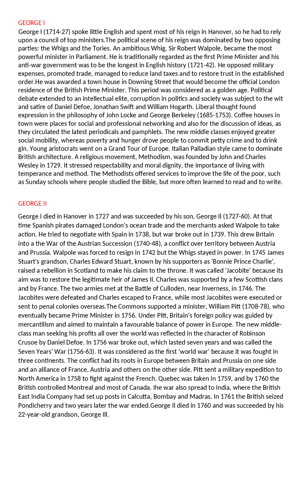 GEORGE I AND GEORGE II - Docsity