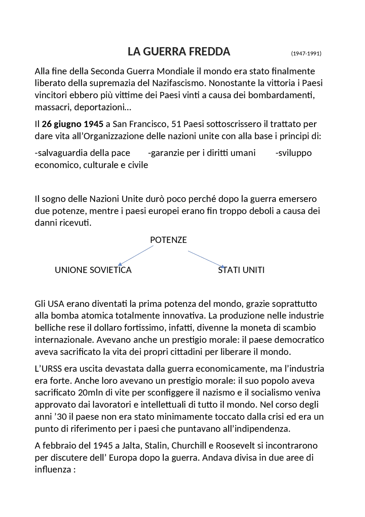 La Guerra Fredda Riassunto Appunti Di Storia Docsity