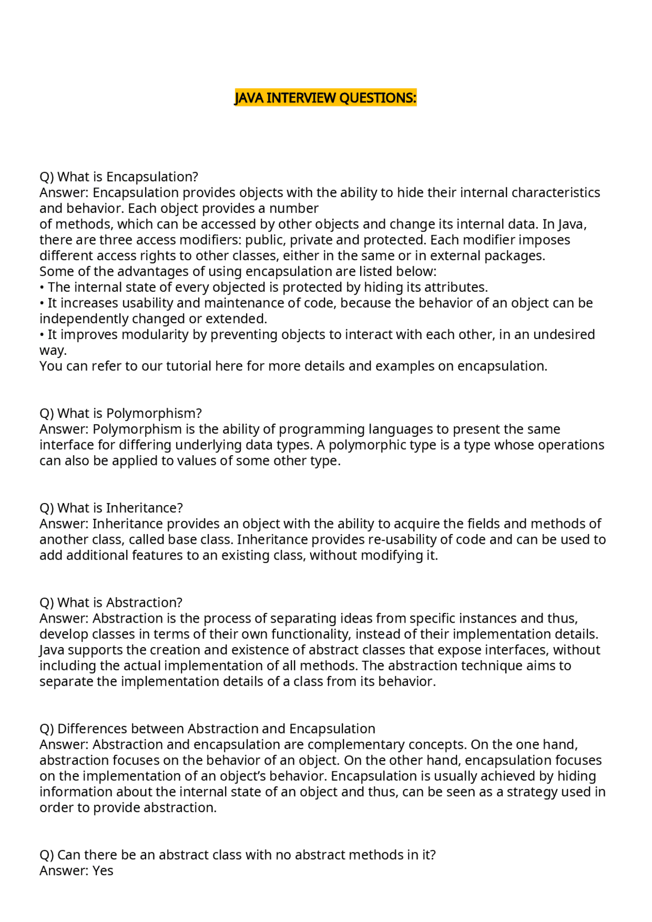 Java Programming Interview Questions And Answers Docsity