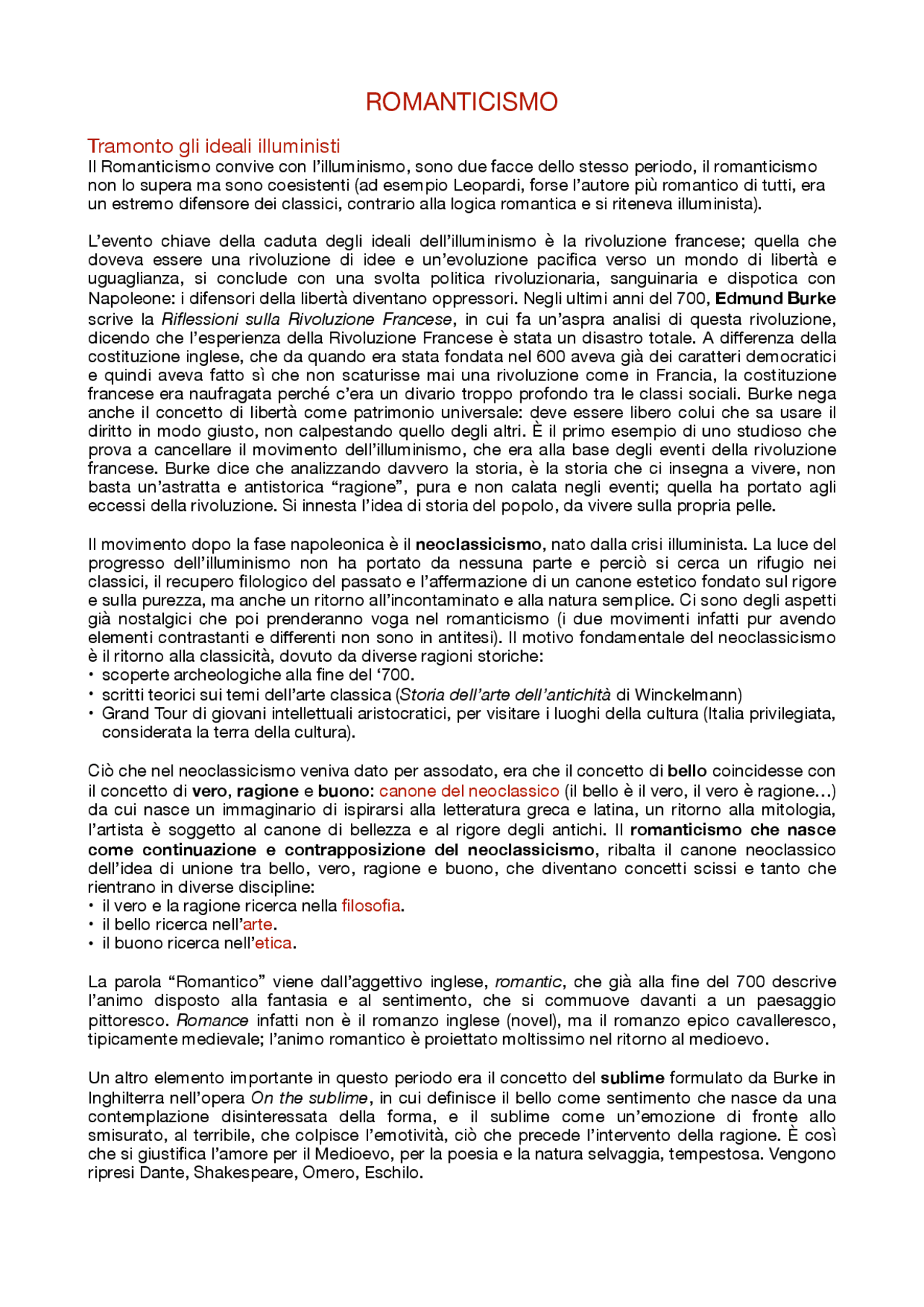 Romanticismo e Giacomo Leopardi - Docsity