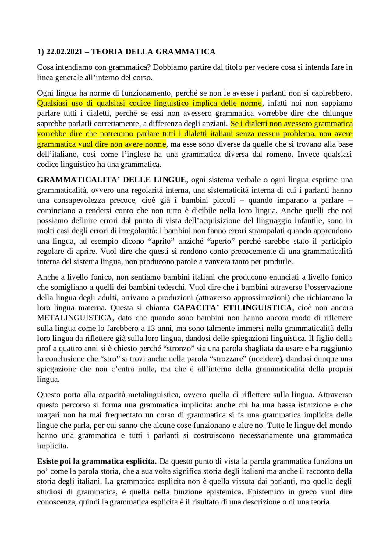 Appunti Teoria Della Grammatica Docsity