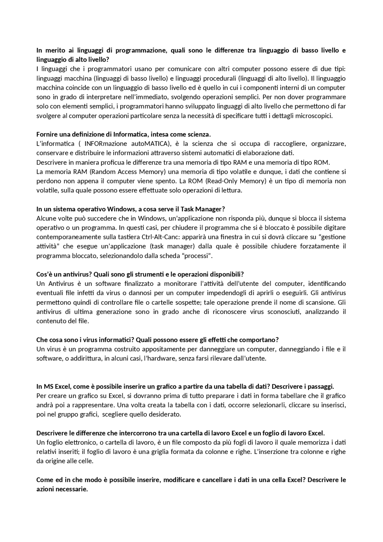 Paniere Esame Di Informatica 3cfu Panieri Di Elementi Di Informatica