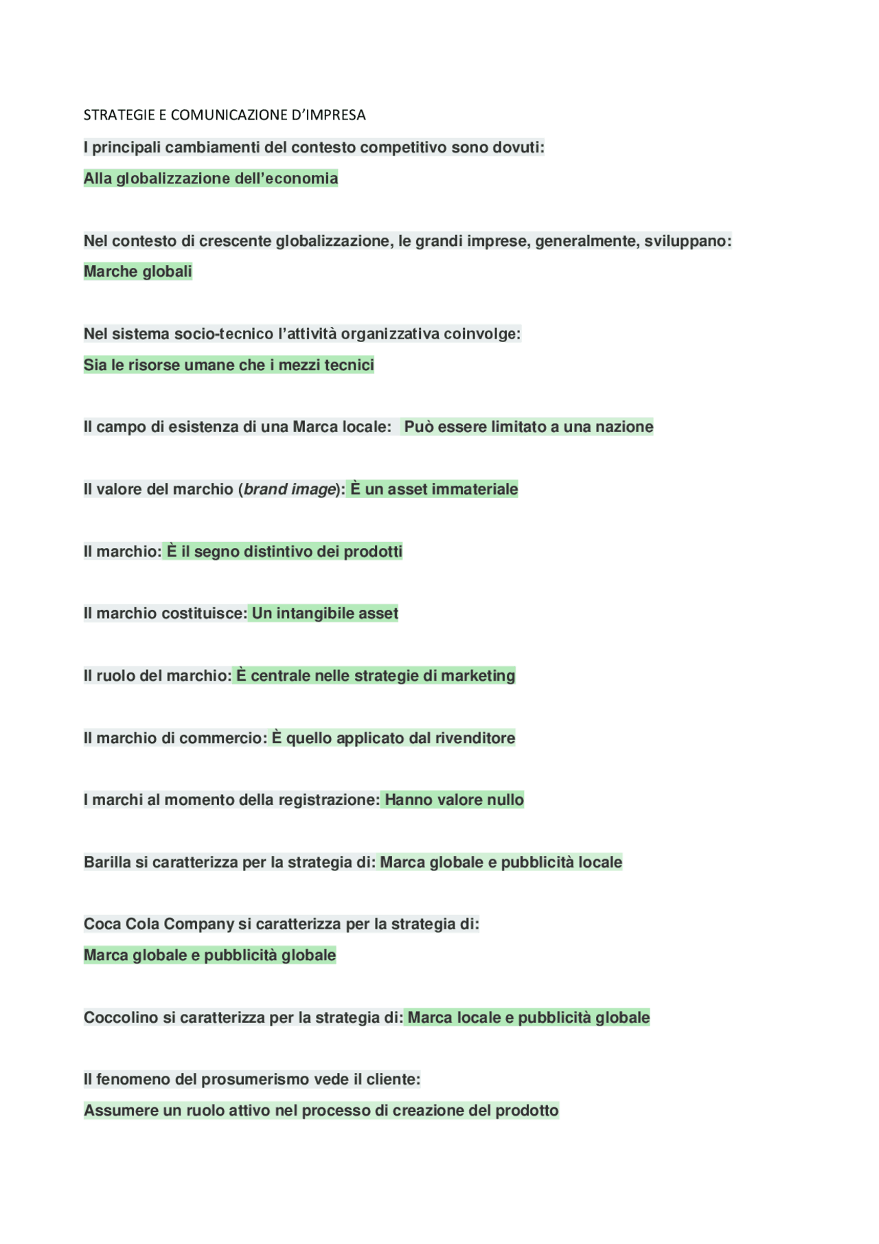 Strategie E Comunicazione Dimpresa Prove Desame Di Strategia D