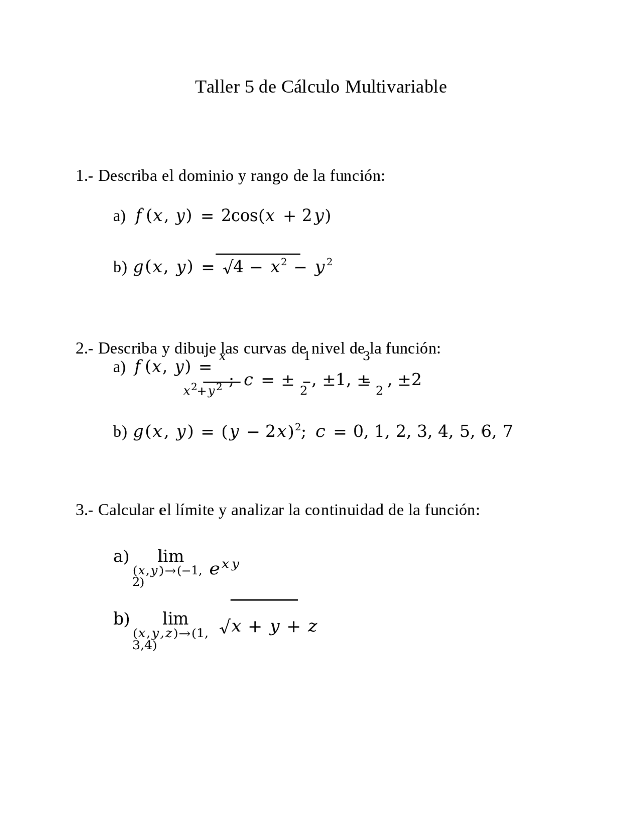Ejercicios de calculo multivariable - Docsity