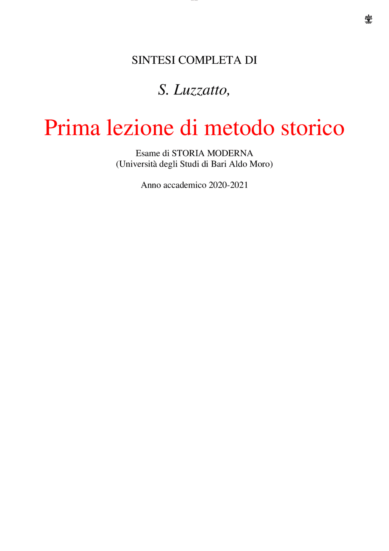 S Luzzatto Prima Lezione Di Metodo Storico Docsity