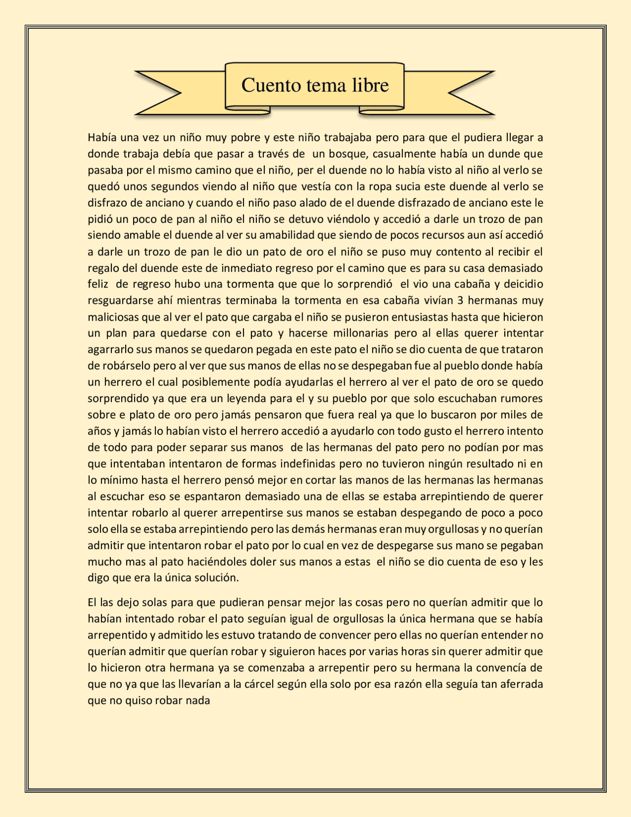 Cuento de tema libre - Docsity