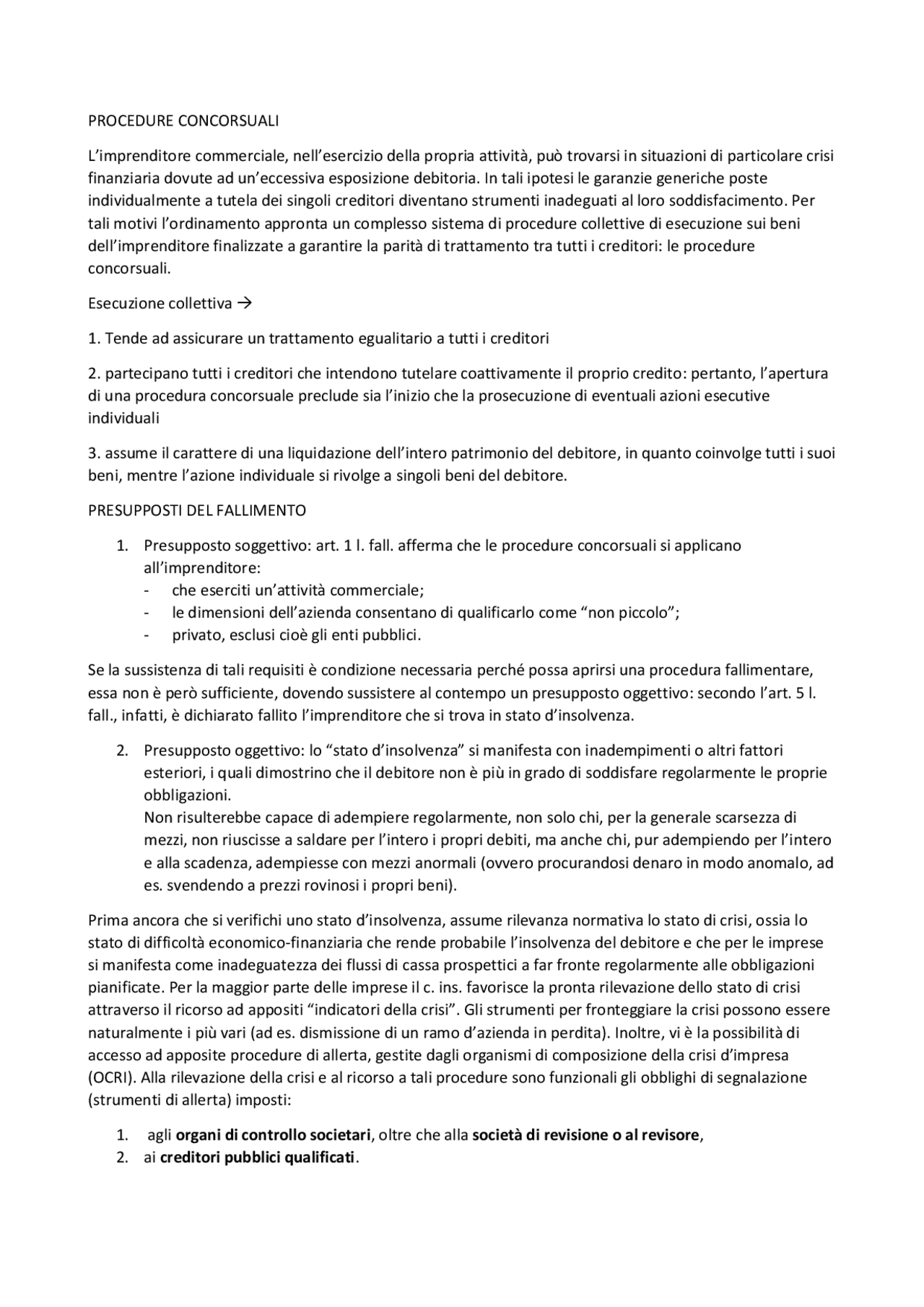 Riassunto Procedure Concorsuali Schemi E Mappe Concettuali Di Diritto