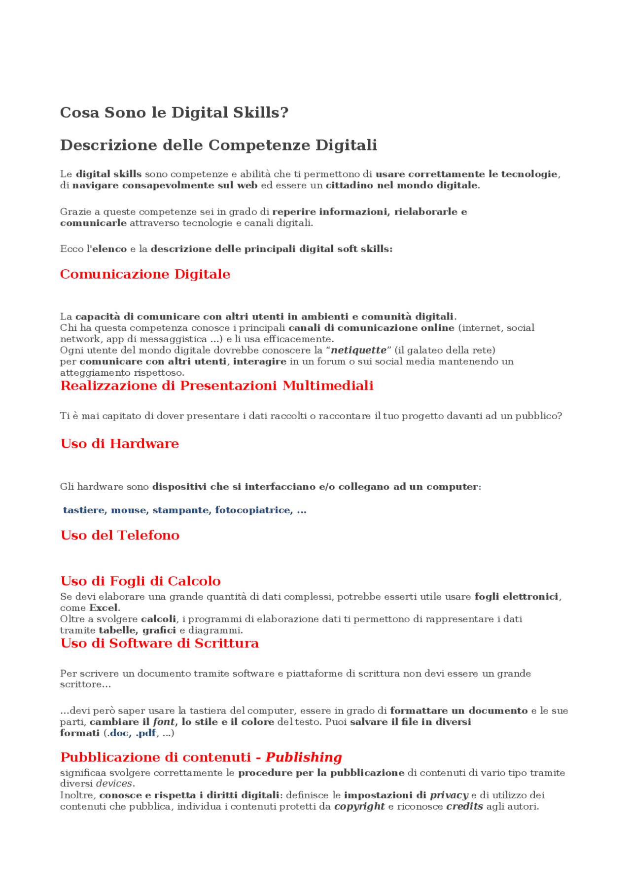 Le competenze digitali di base - Docsity