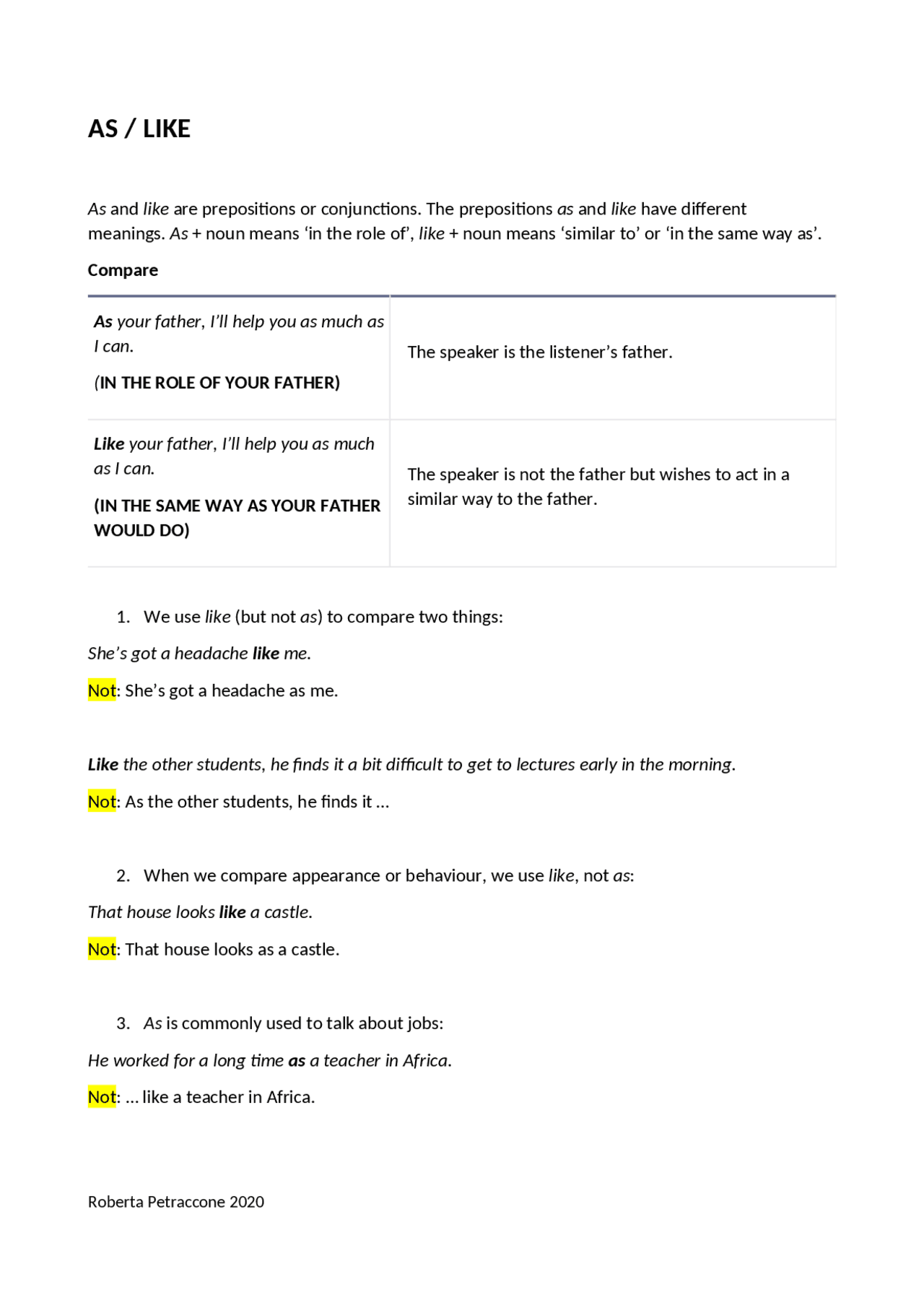 As VS Like: differences and use | Schemi e mappe concettuali di Inglese ...