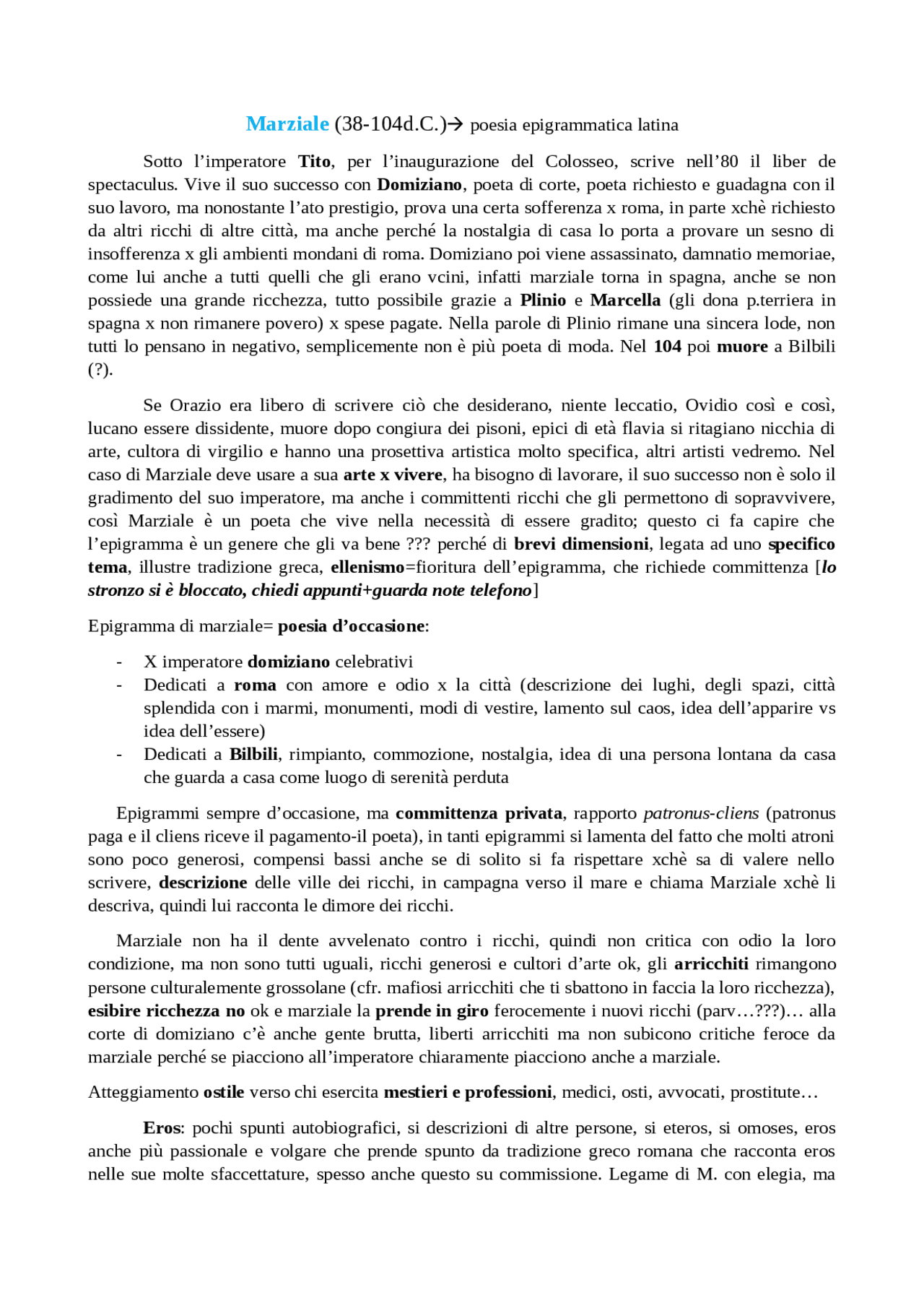 Marziale e la poesia epigrammatica latina - Docsity