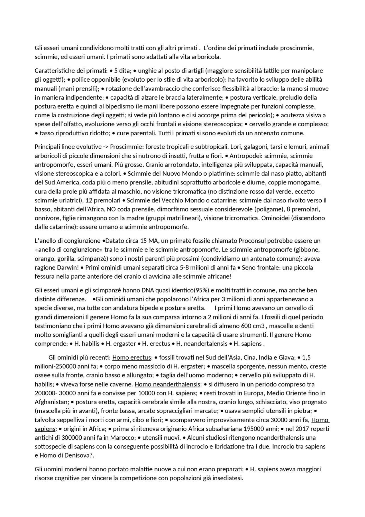 Riassunto Sullevoluzione Delluomo Docsity