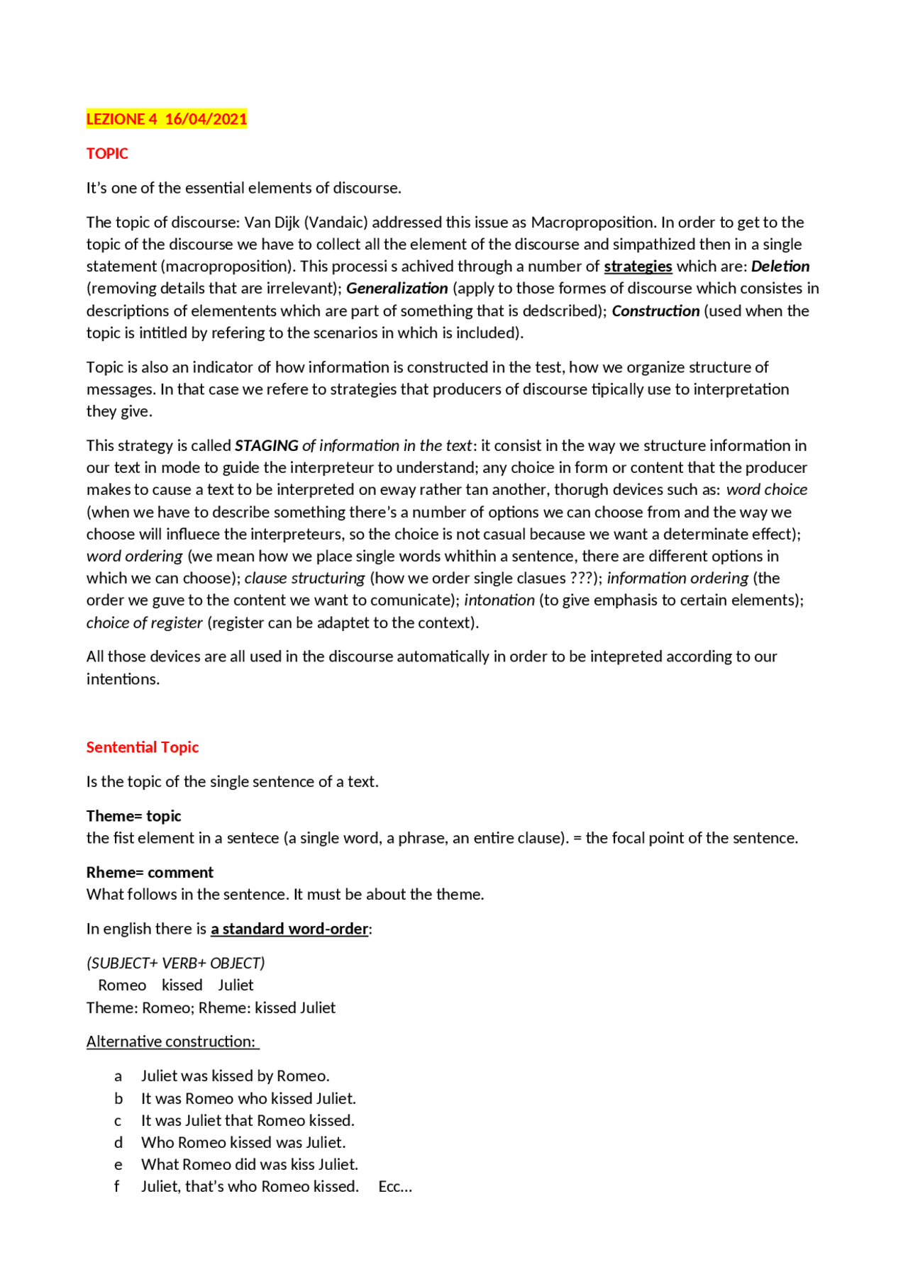 Lezione 4 Lingua E Traduzione Inglese II Docsity