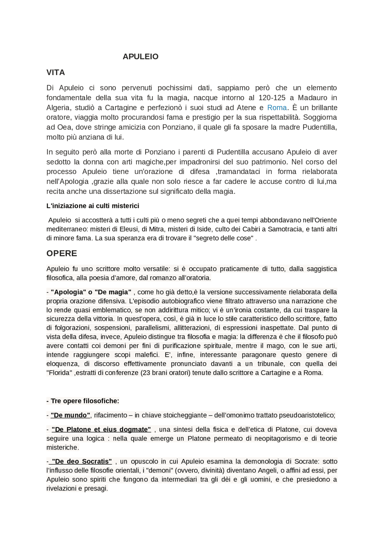 RIASSUNTO DI APULEIO - Docsity