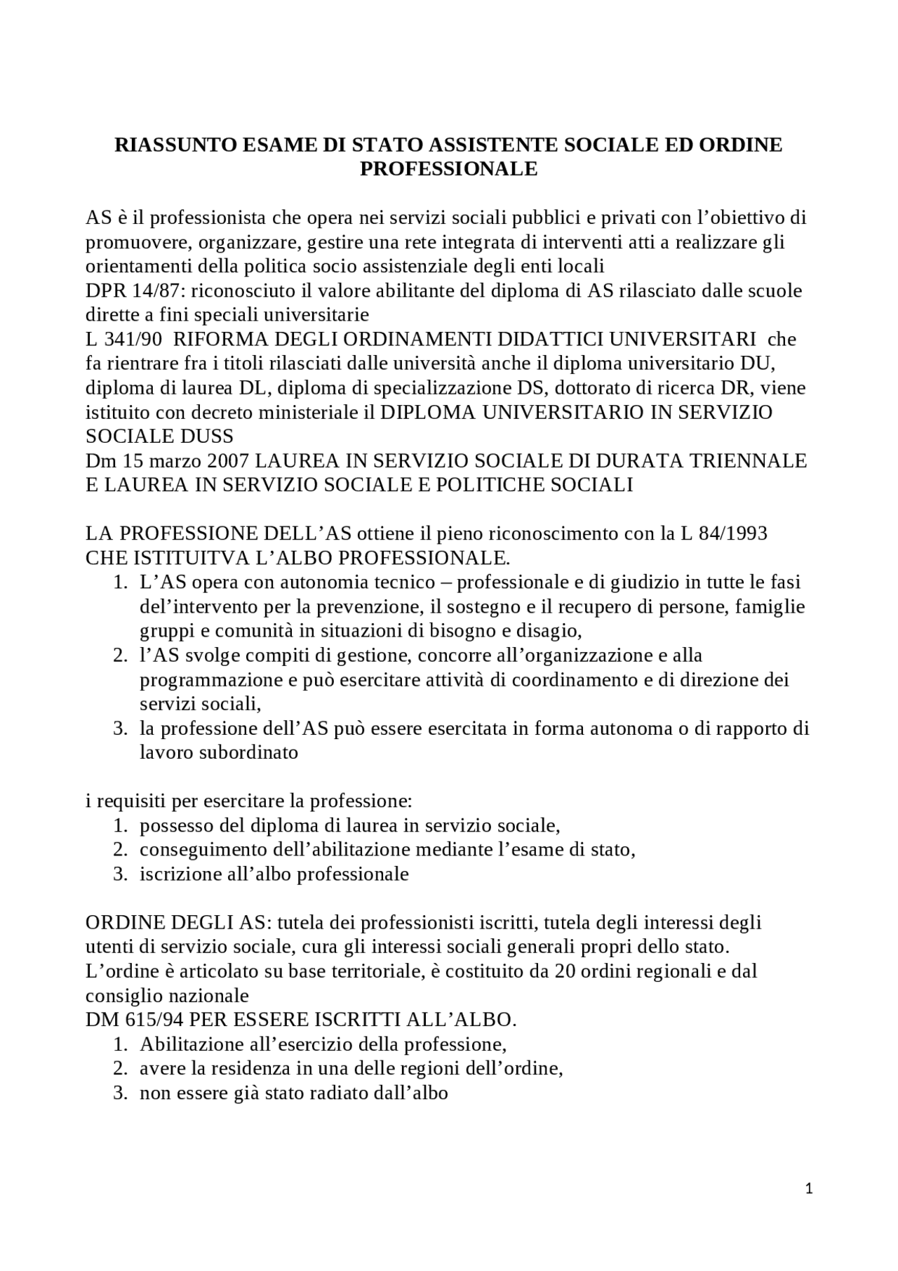 Esame Di Stato Assistente Sociale Ed Ordine Professionale Docsity