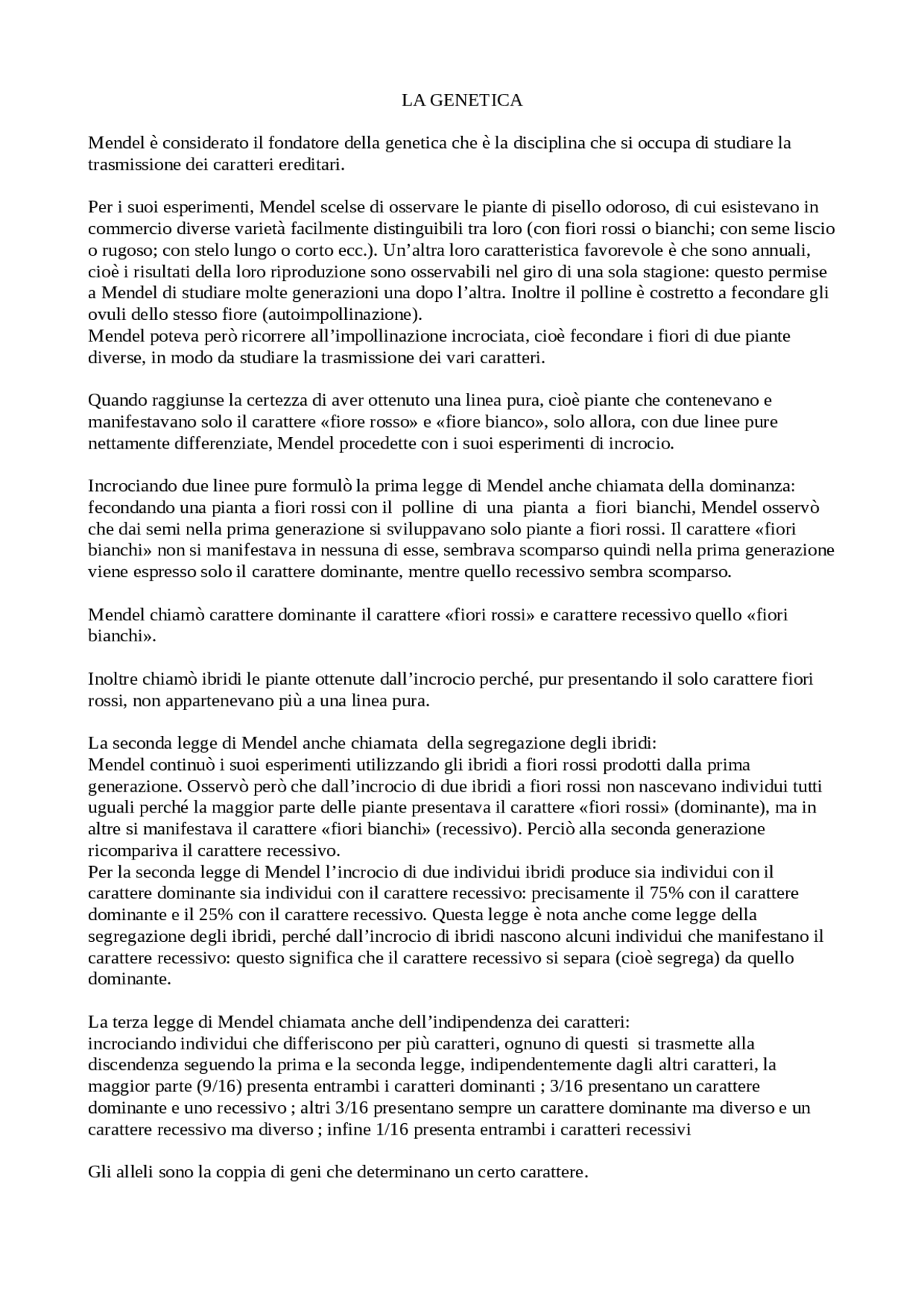 La Genetica E Mendel Docsity