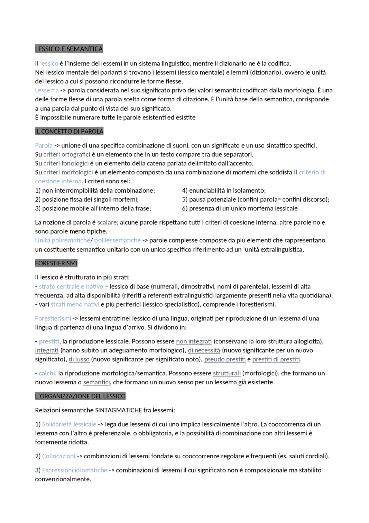 Lessico e semantica, riassunto - Docsity