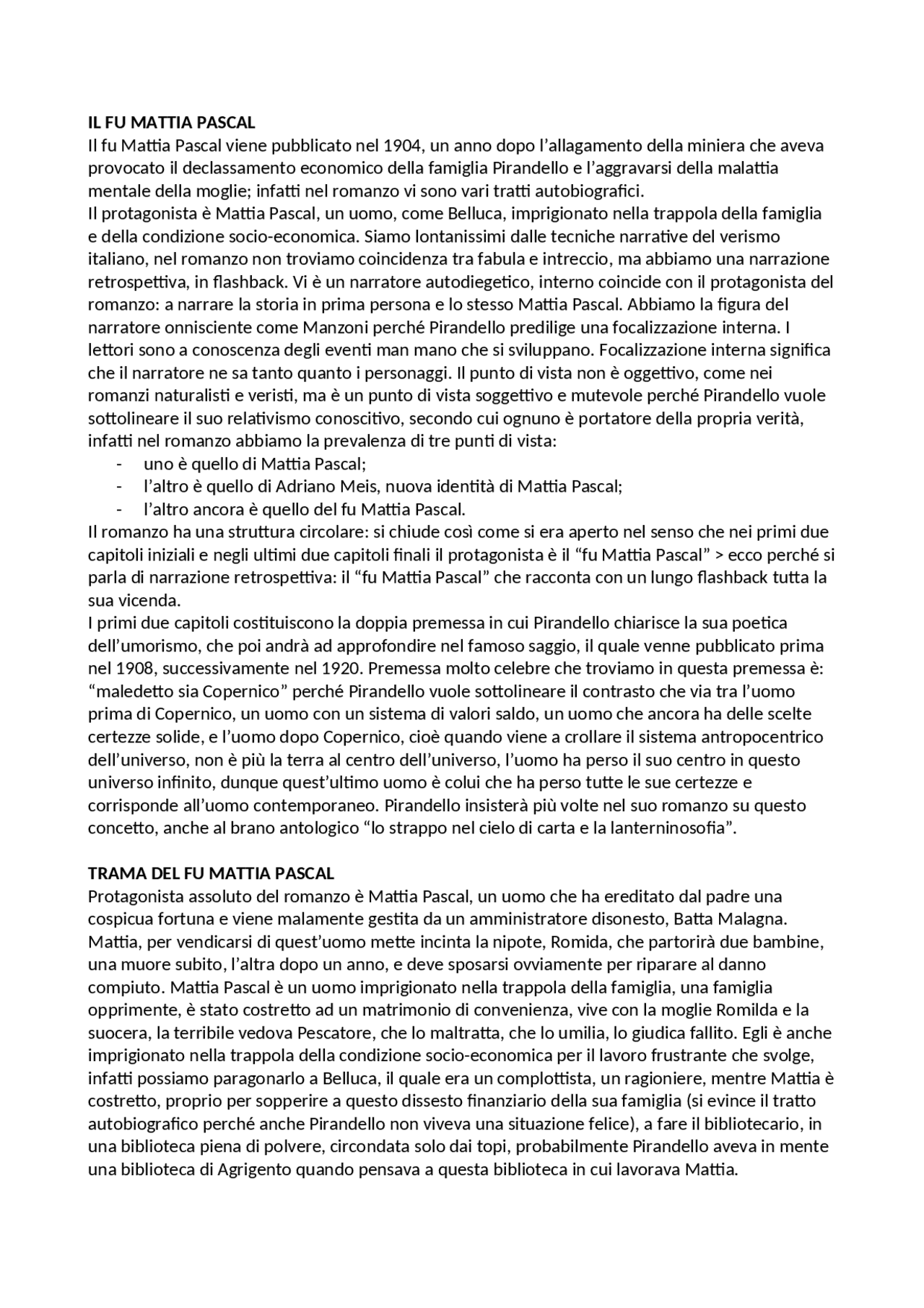 Il Fu Mattia Pascal Temi Di Italiano Docsity