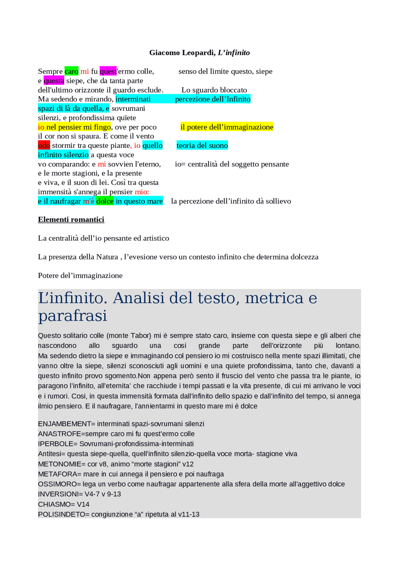 Analisi Del Testo Linfinito Di Leopardi Docsity