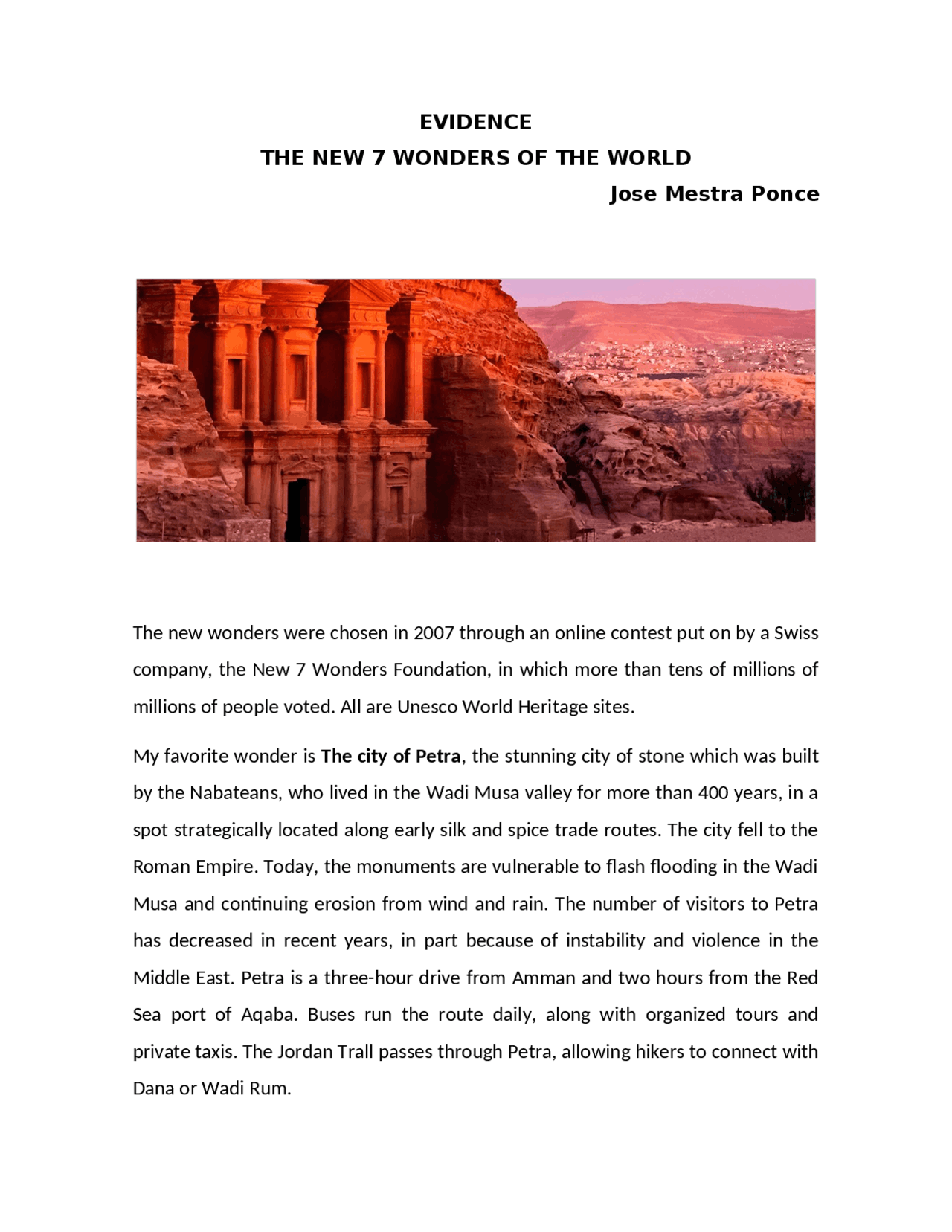 EVIDENCE THE NEW 7 WONDERS OF THE WORLD - Docsity
