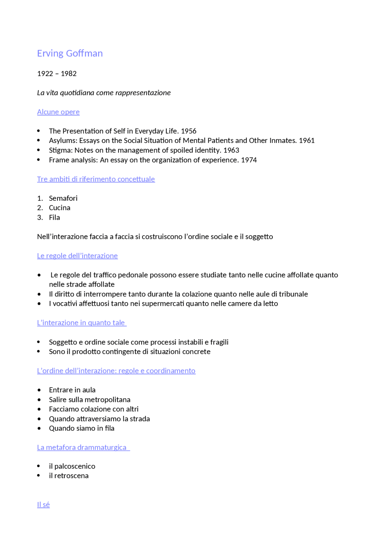 Erving Goffman Appunti Docsity