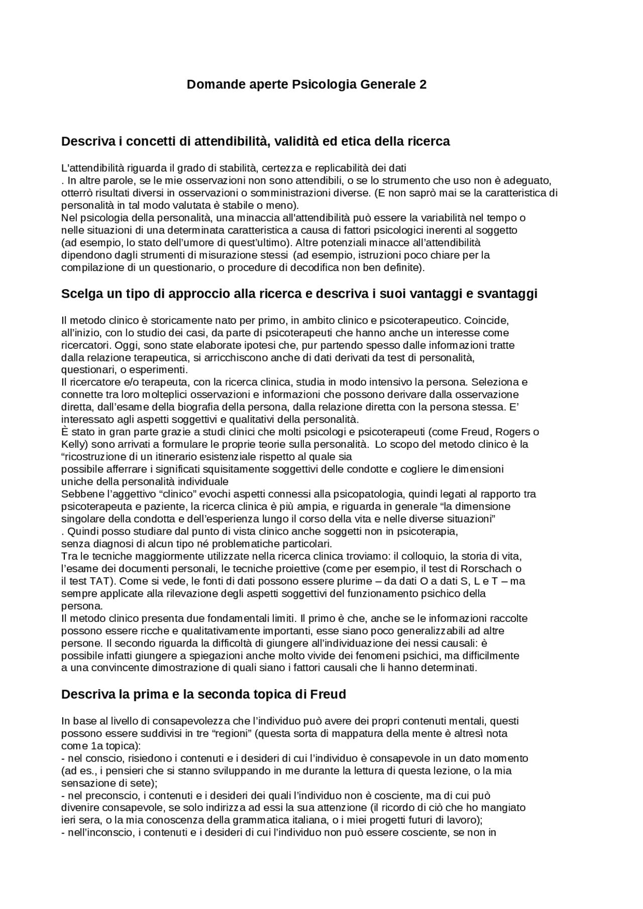 Domande Aperte Psicologia Generale 2 Ecampus Docsity