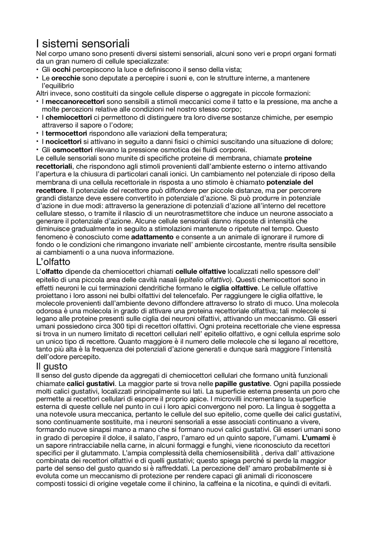 Gli Organi Di Senso Docsity