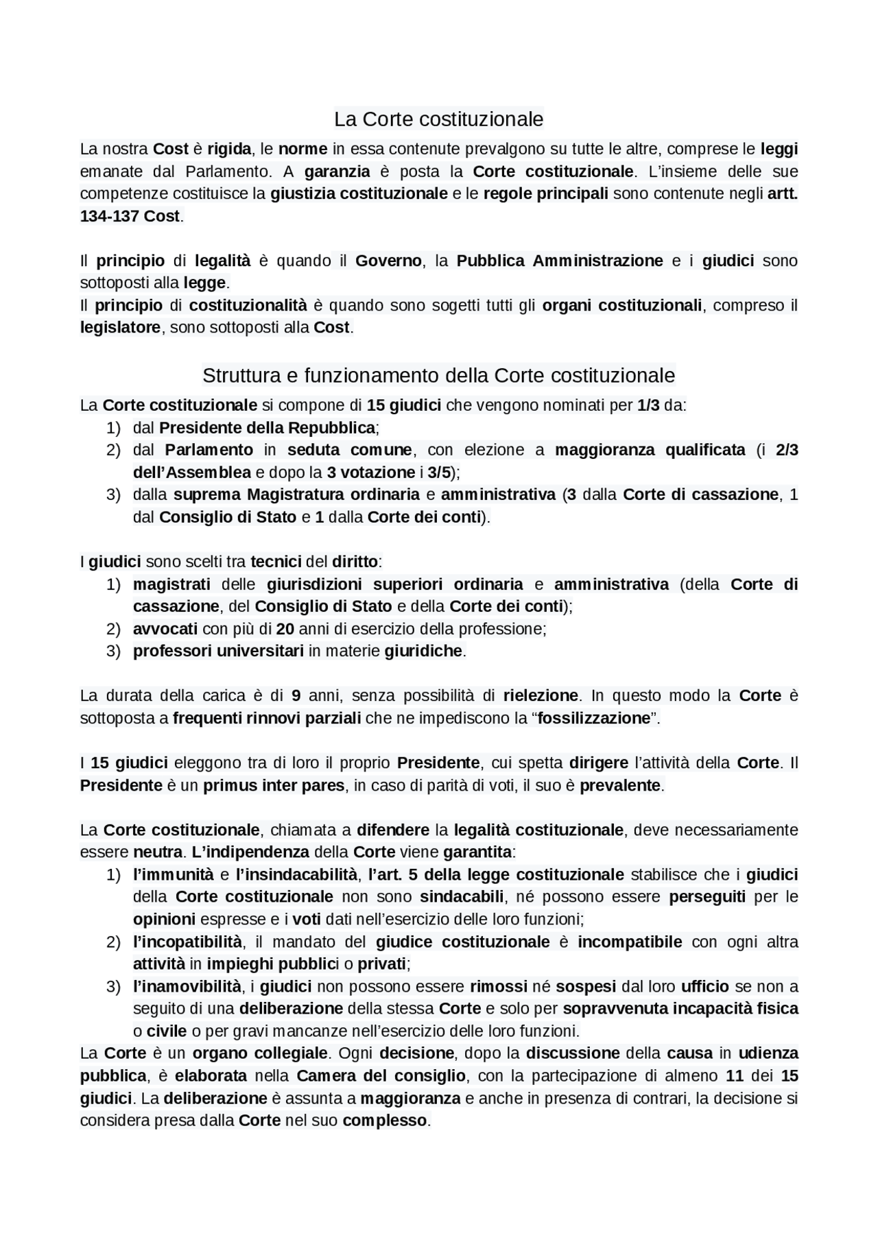 Appunti Dettagliati E Completi Sulla Corte Costituzionale E Il Il