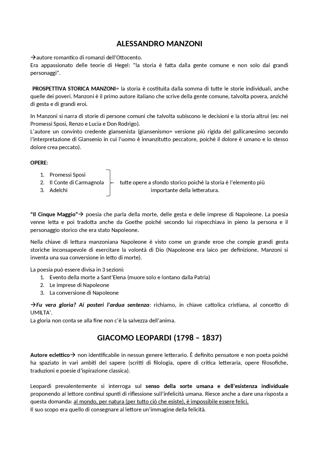 Manzoni, Leopardi, Heinrich Heine e Nietzsche - Docsity