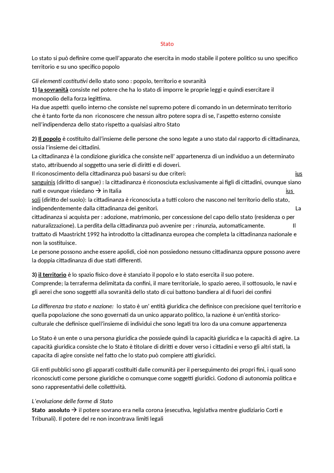 Capitolo 1 e 2: stato e unione europea - Docsity