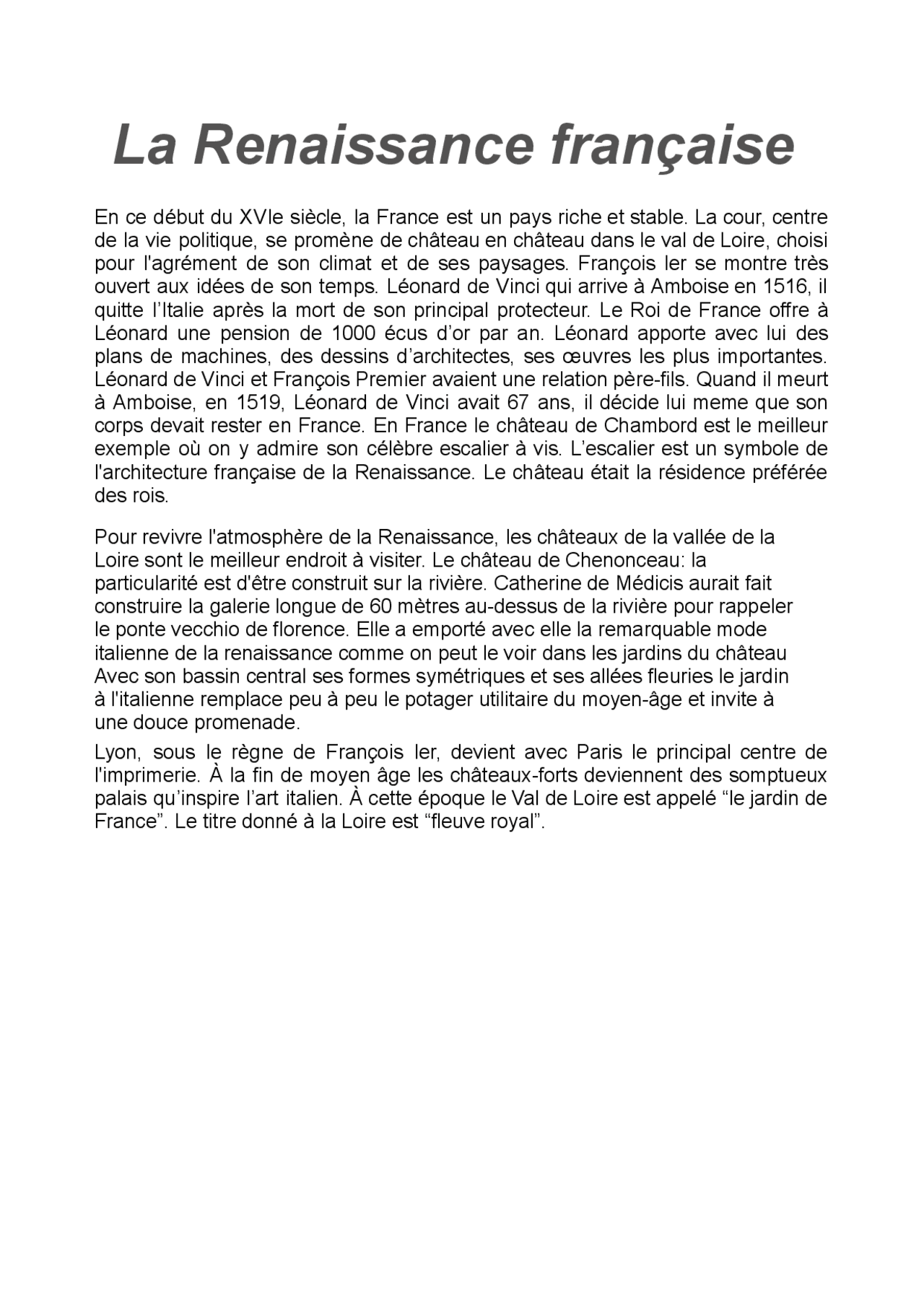 Francese Rinascimento Docsity