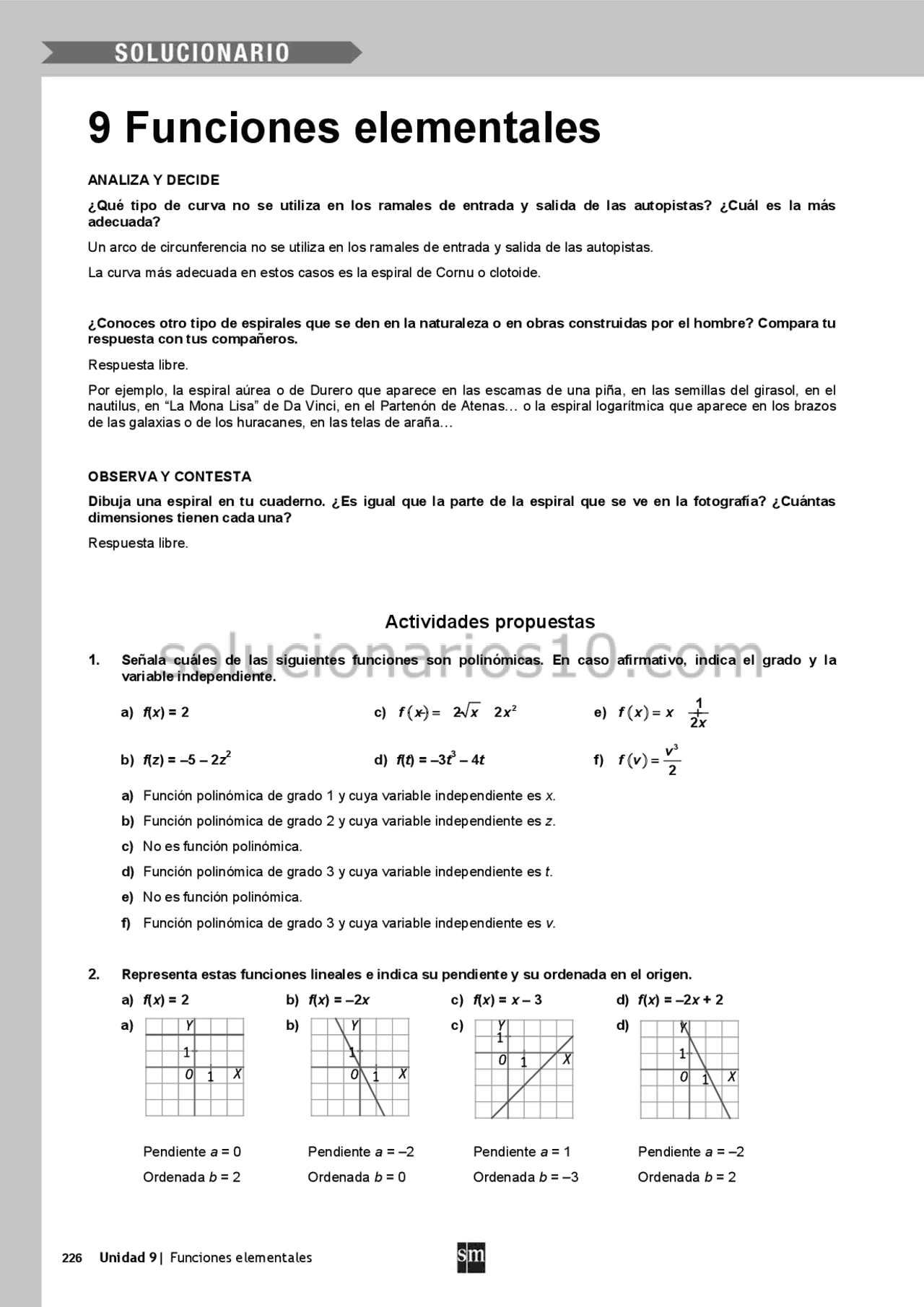 Solucionario tema 9 Funciones elementales - Docsity