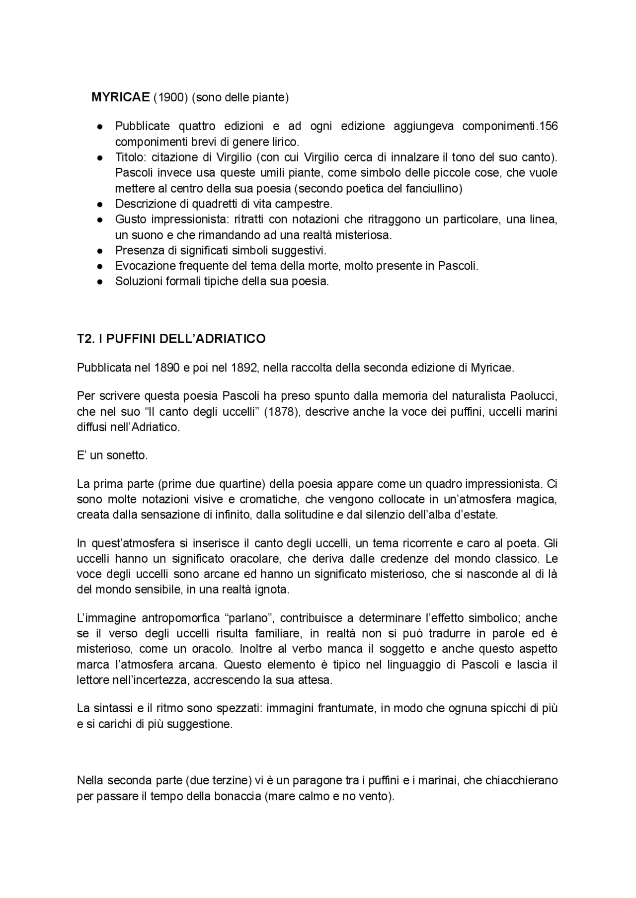 Myricae di Pascoli: introduzione e analisi delle poesie - Docsity