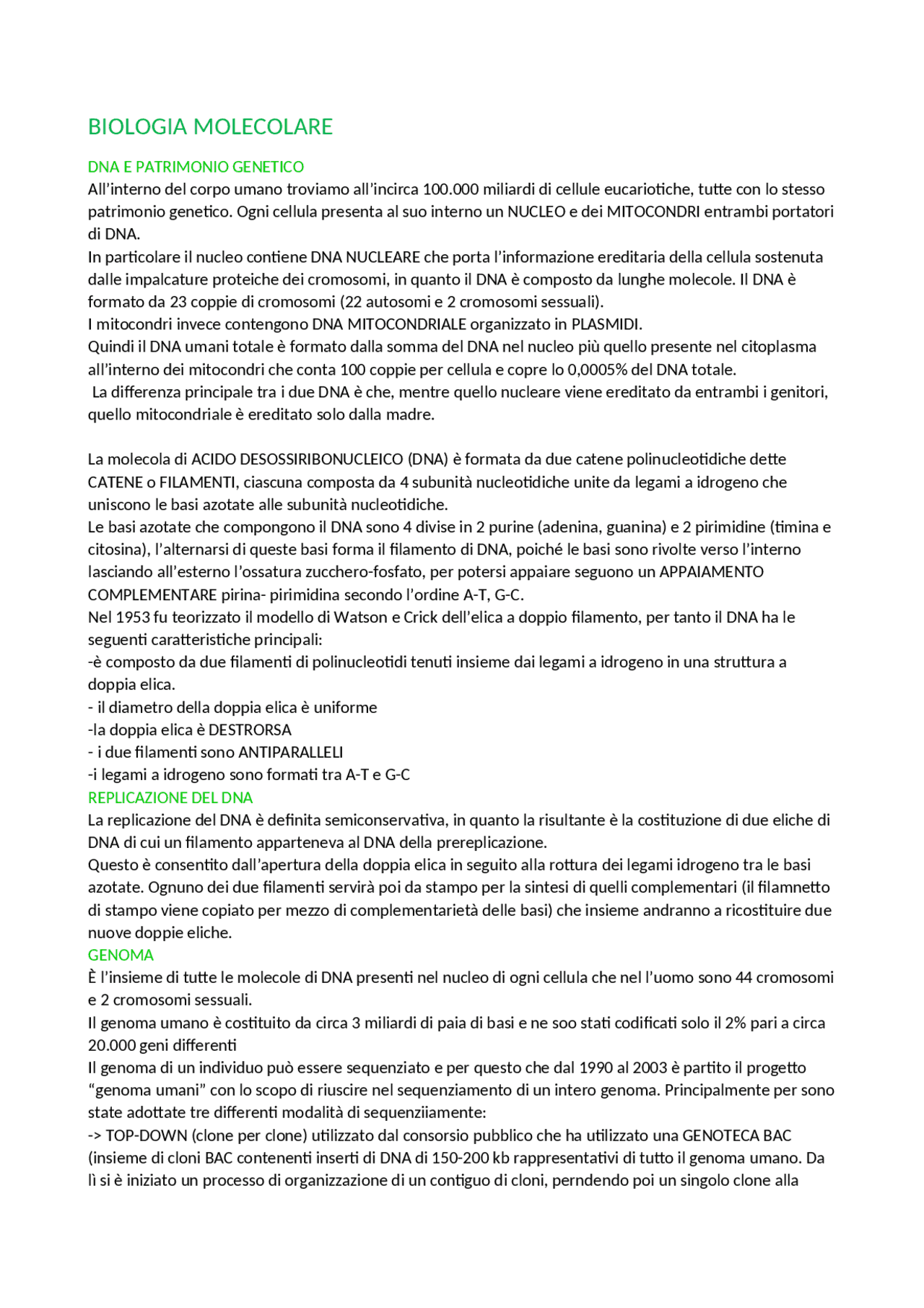 Biologia Molecolare Docsity