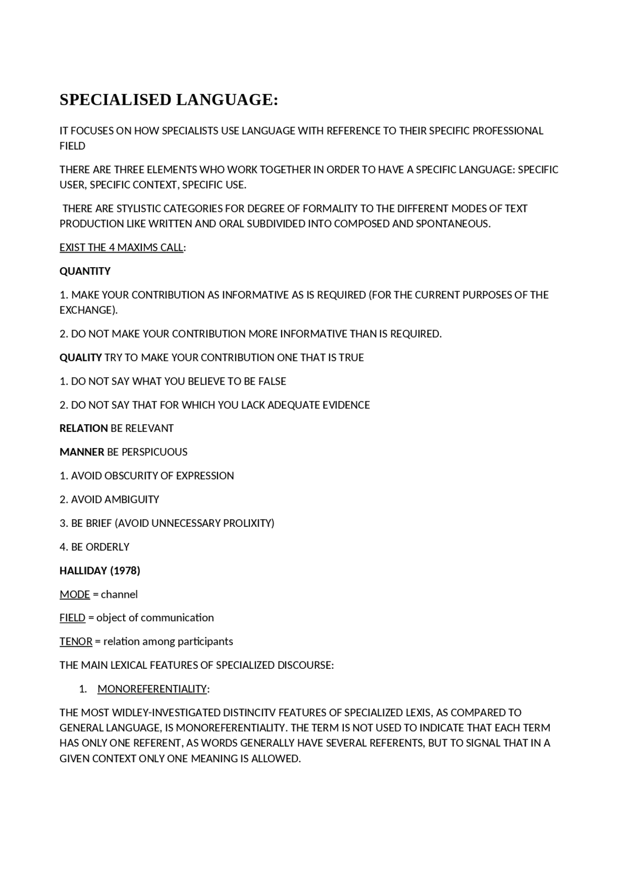 Specialized language - Docsity