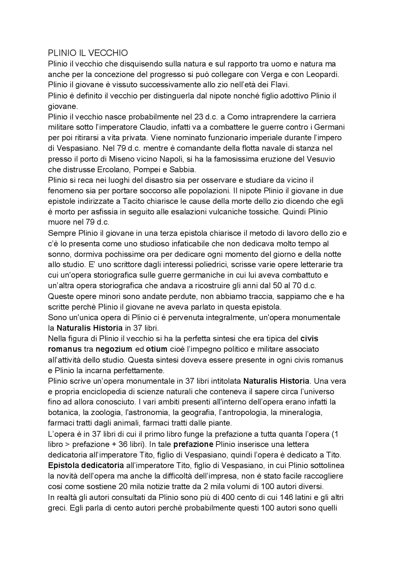 Plinio Il Vecchio Letà Dei Flavi Docsity