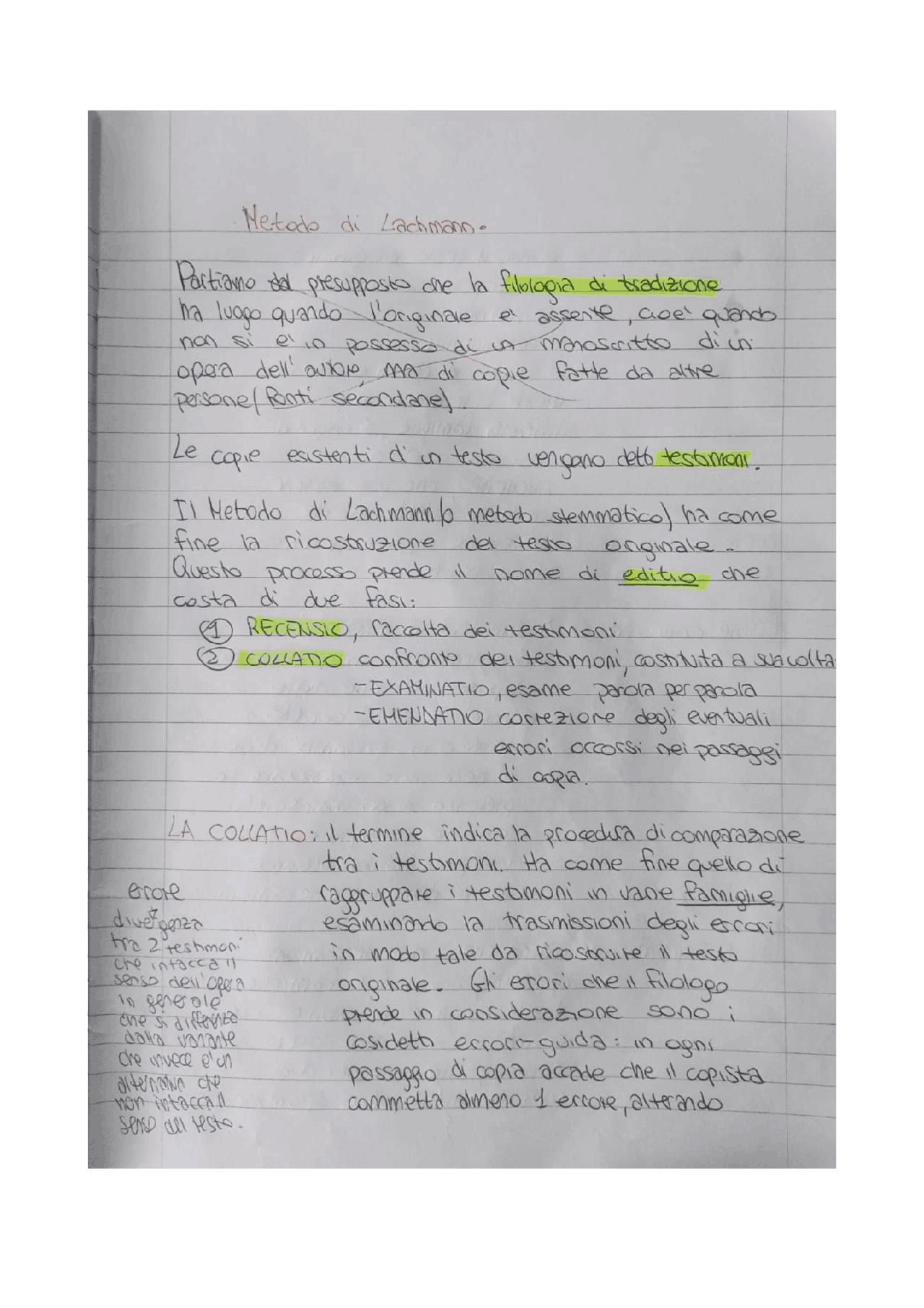 Spiegazione del Metodo di Lachmann - Docsity
