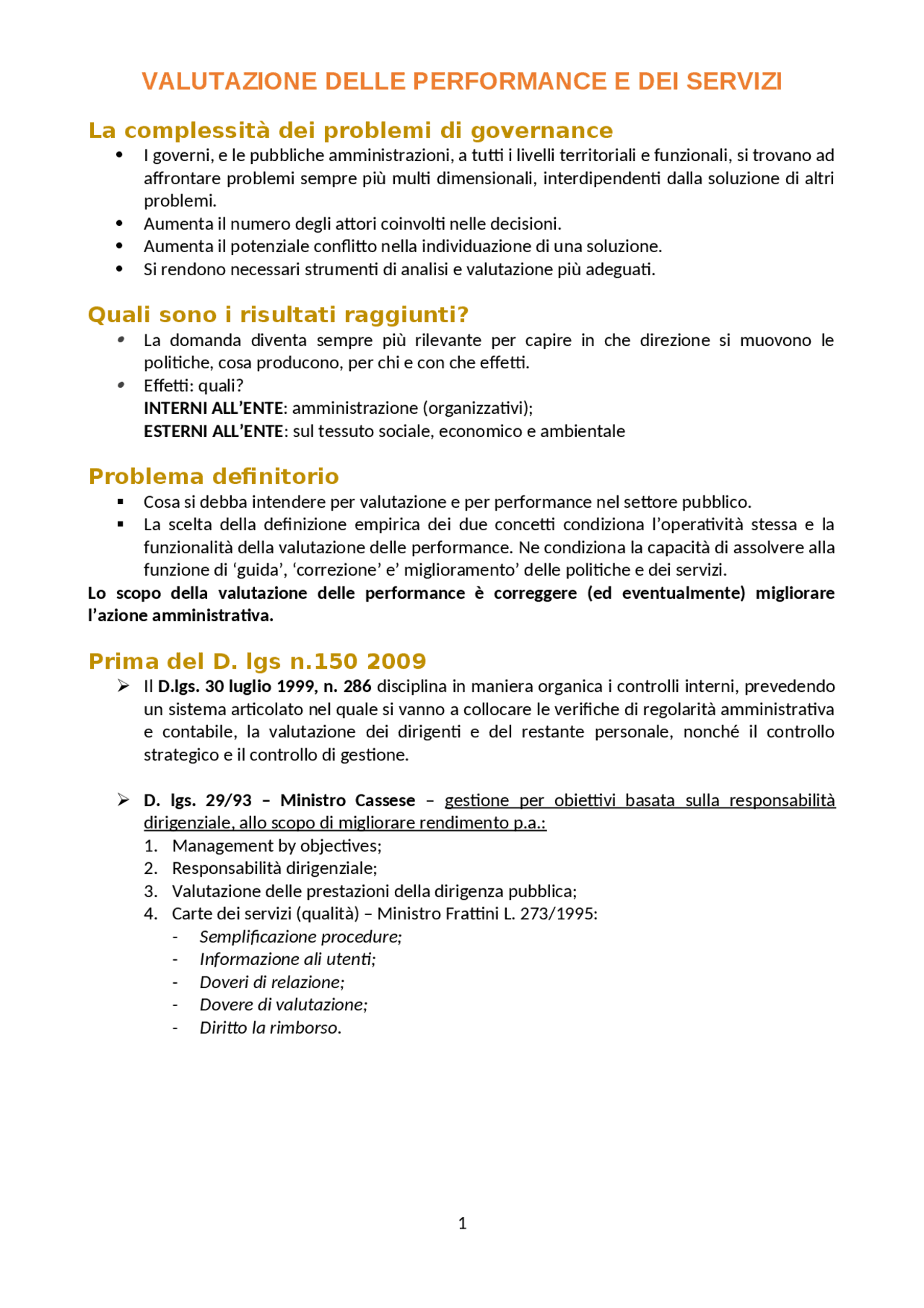 Valutazione delle performance e dei servizi | Appunti di Analisi Delle Politiche Pubbliche | Docsity