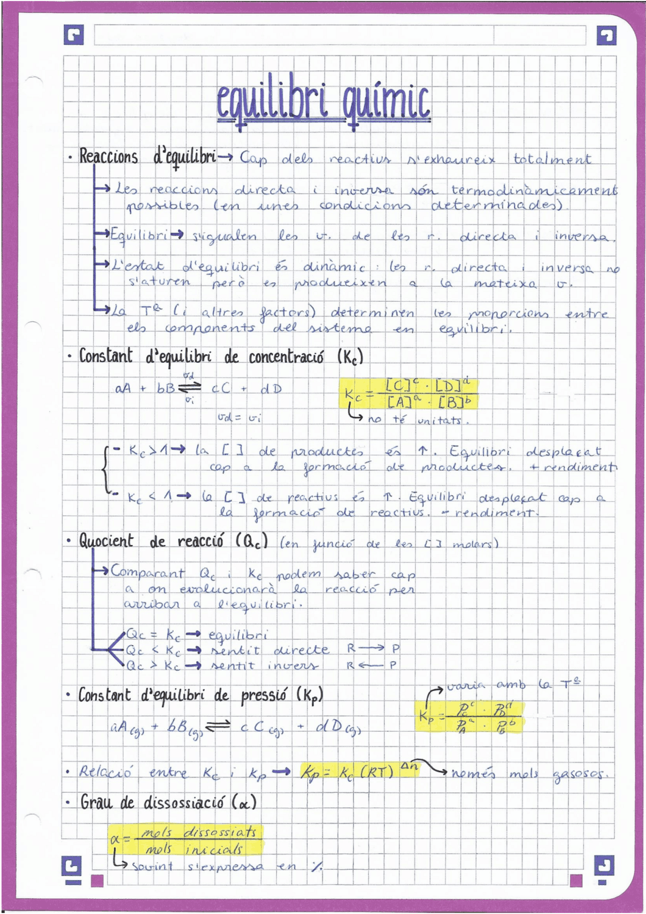 Esquema Equilibri QuÍmic Selectivitat Apuntes De Química Docsity