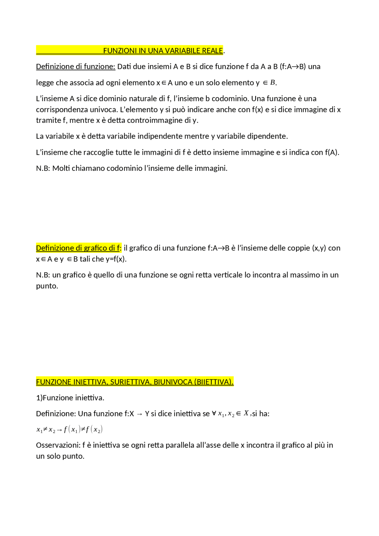 Appunti Per Preparazione Esame Matematica Docsity