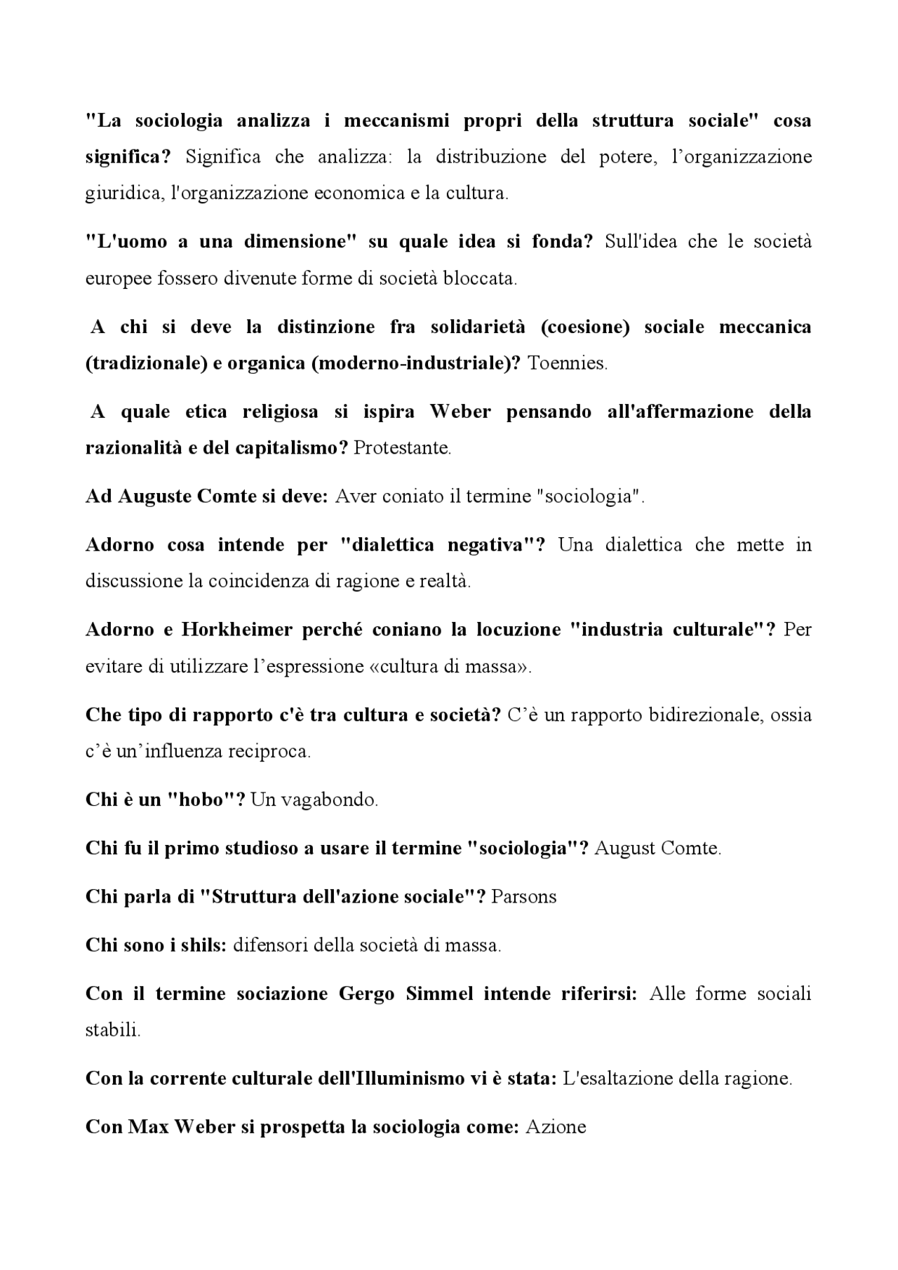 Sociologia Generale Paniere Completo Risposte Multiple Docsity