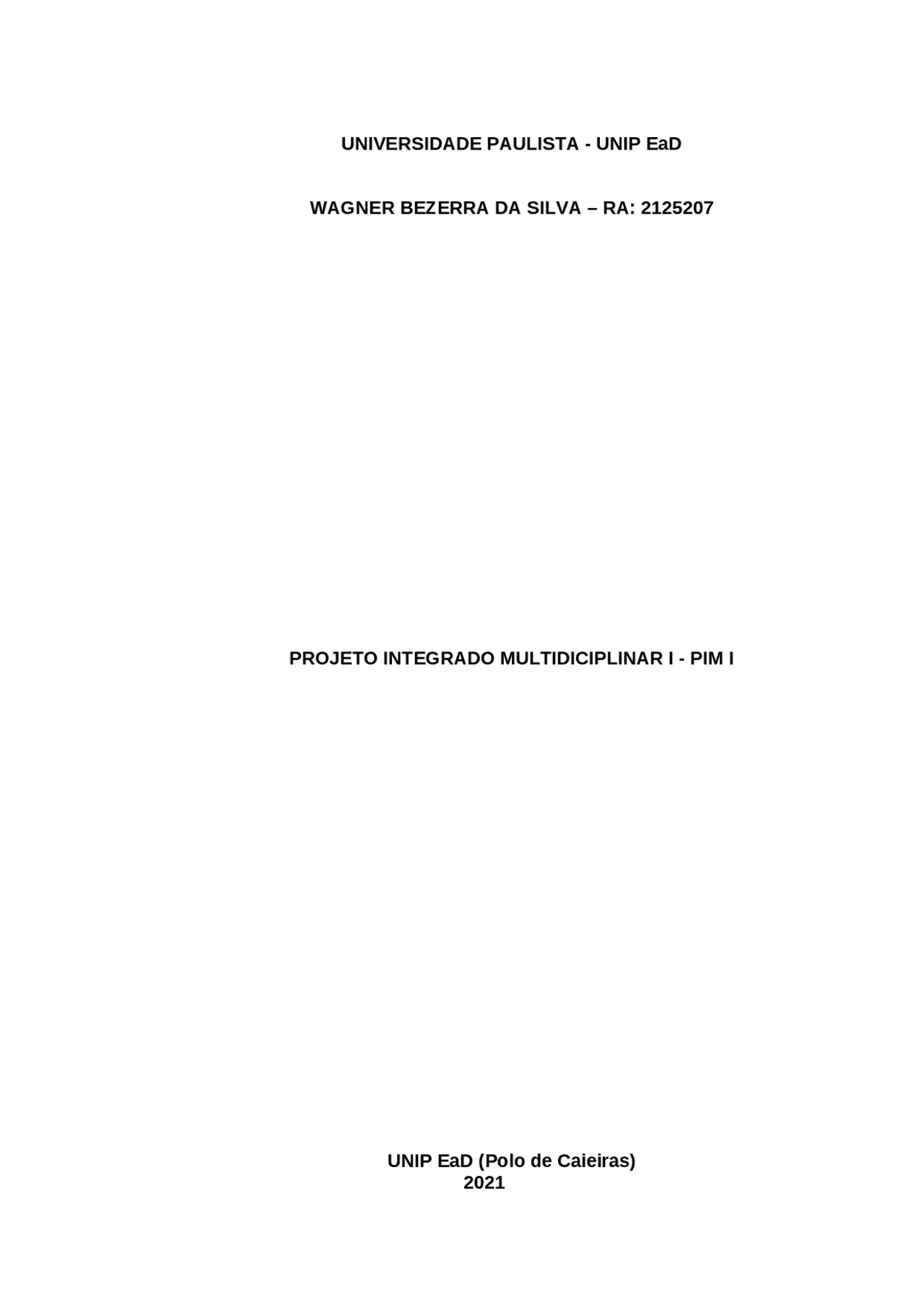 Projeto Integrado Multidisciplinar I Docsity