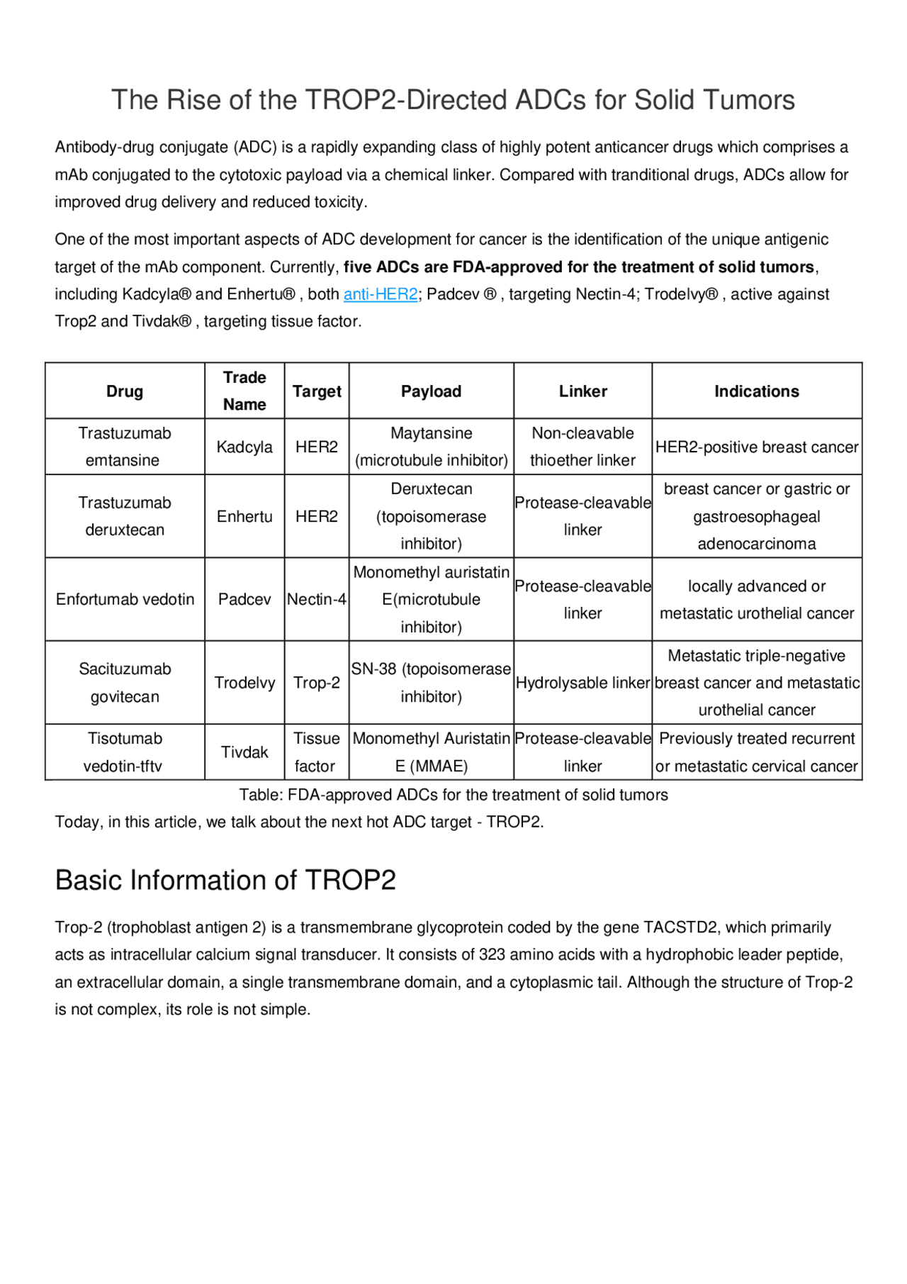 The Rise of the TROP2-Directed ADCs for Solid Tumors - Docsity