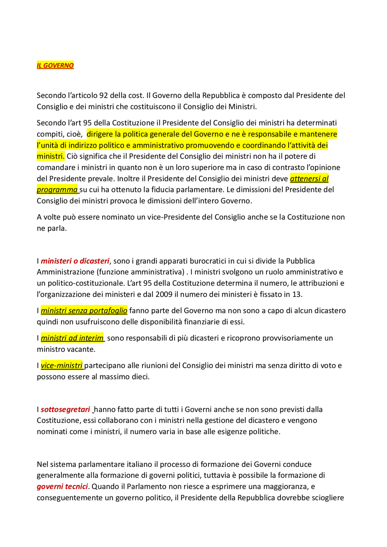 IL GOVERNO ITALIANO - Docsity