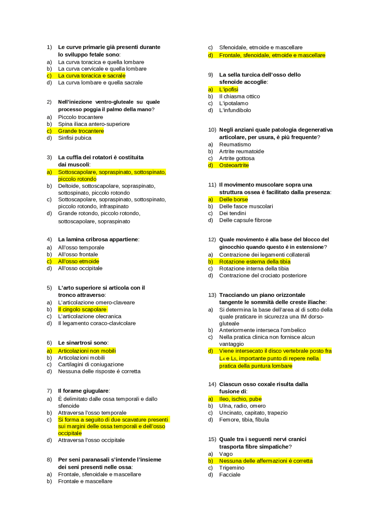 Domande Esame Di Anatomia Appunti Di Anatomia Docsity