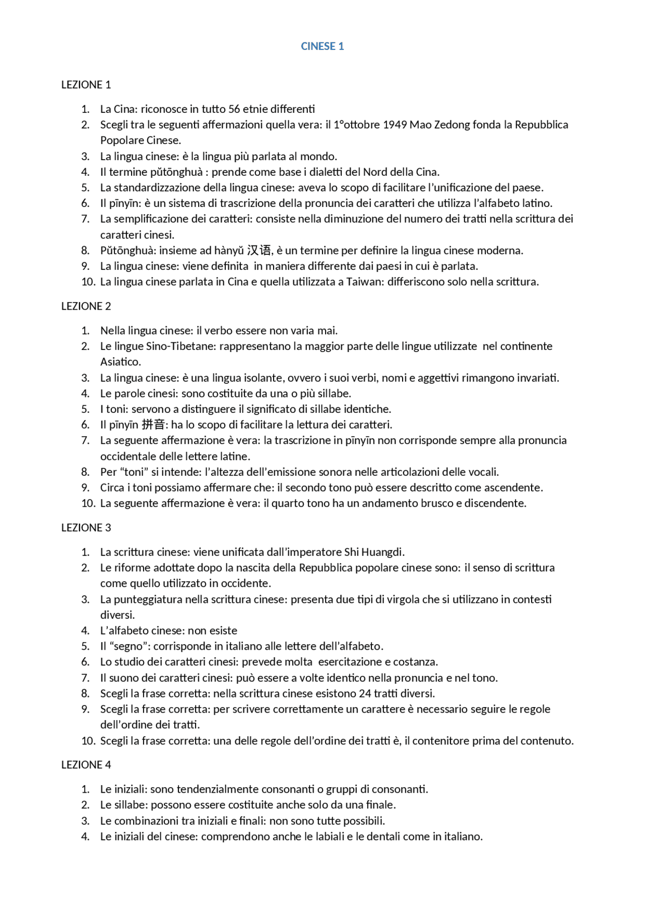 Cinese 1 Lingue E Mercati L 12 Mercatorum Docsity