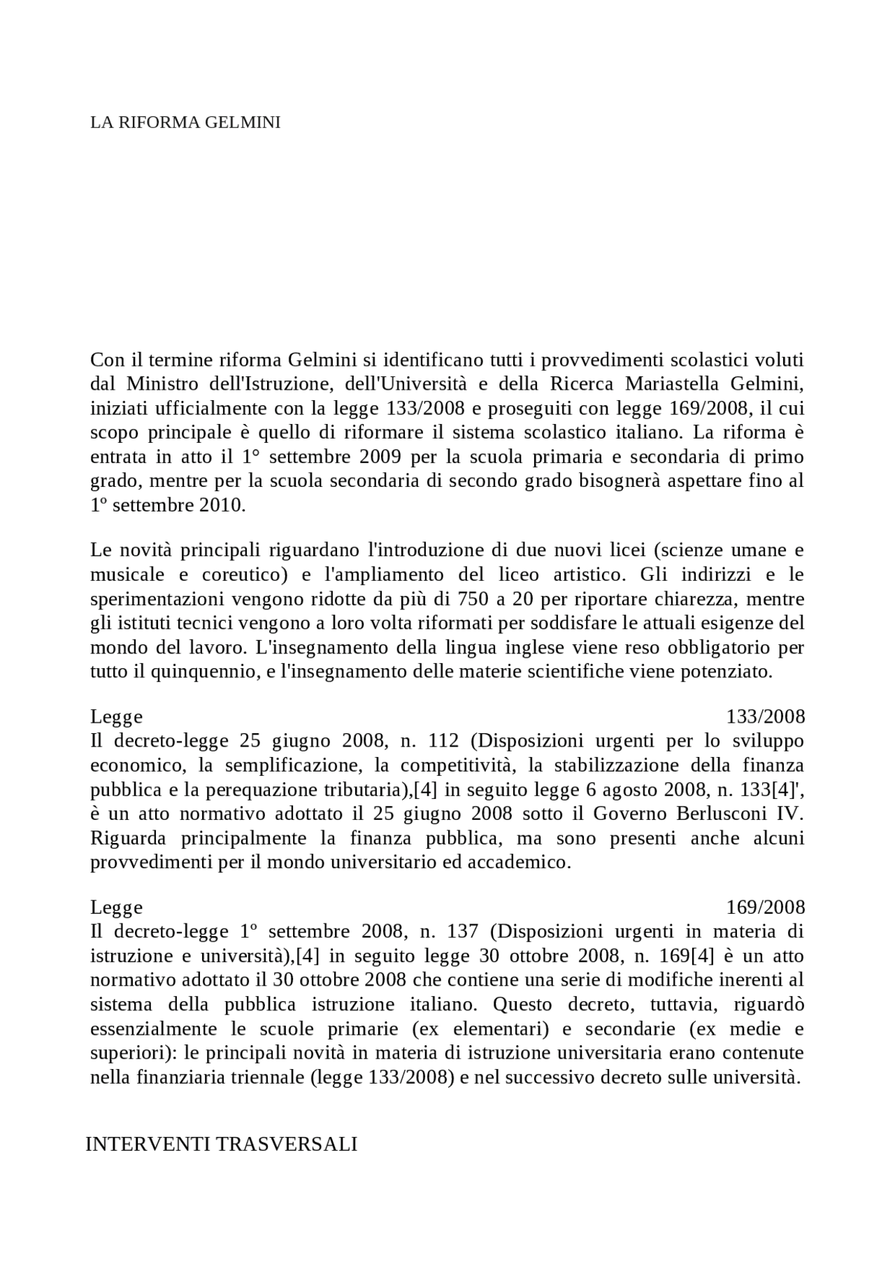 La riforma gelmini nella scuola | Schemi e mappe concettuali di ...