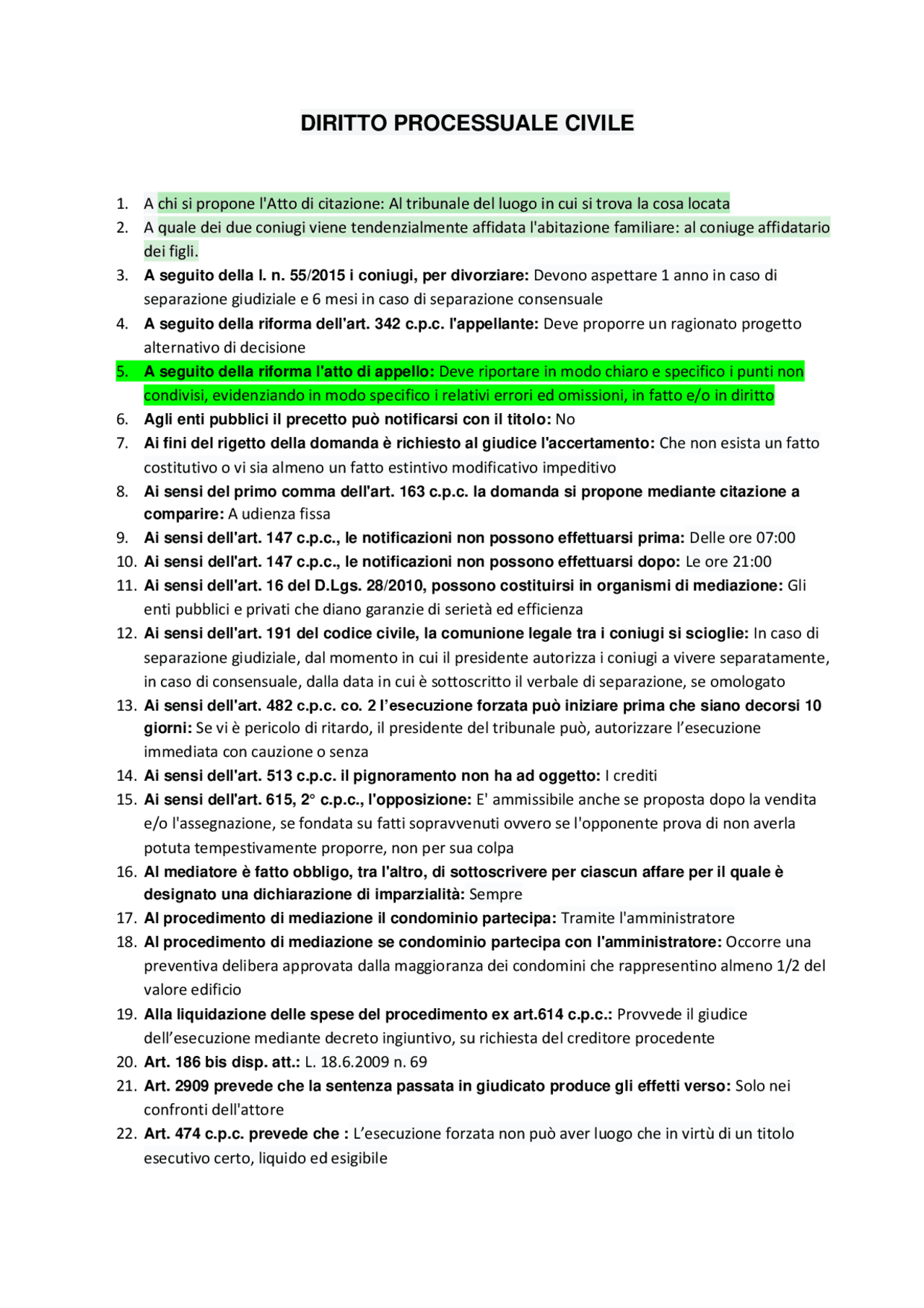 Diritto Processuale Civile Unito Domande e Risposte - Docsity