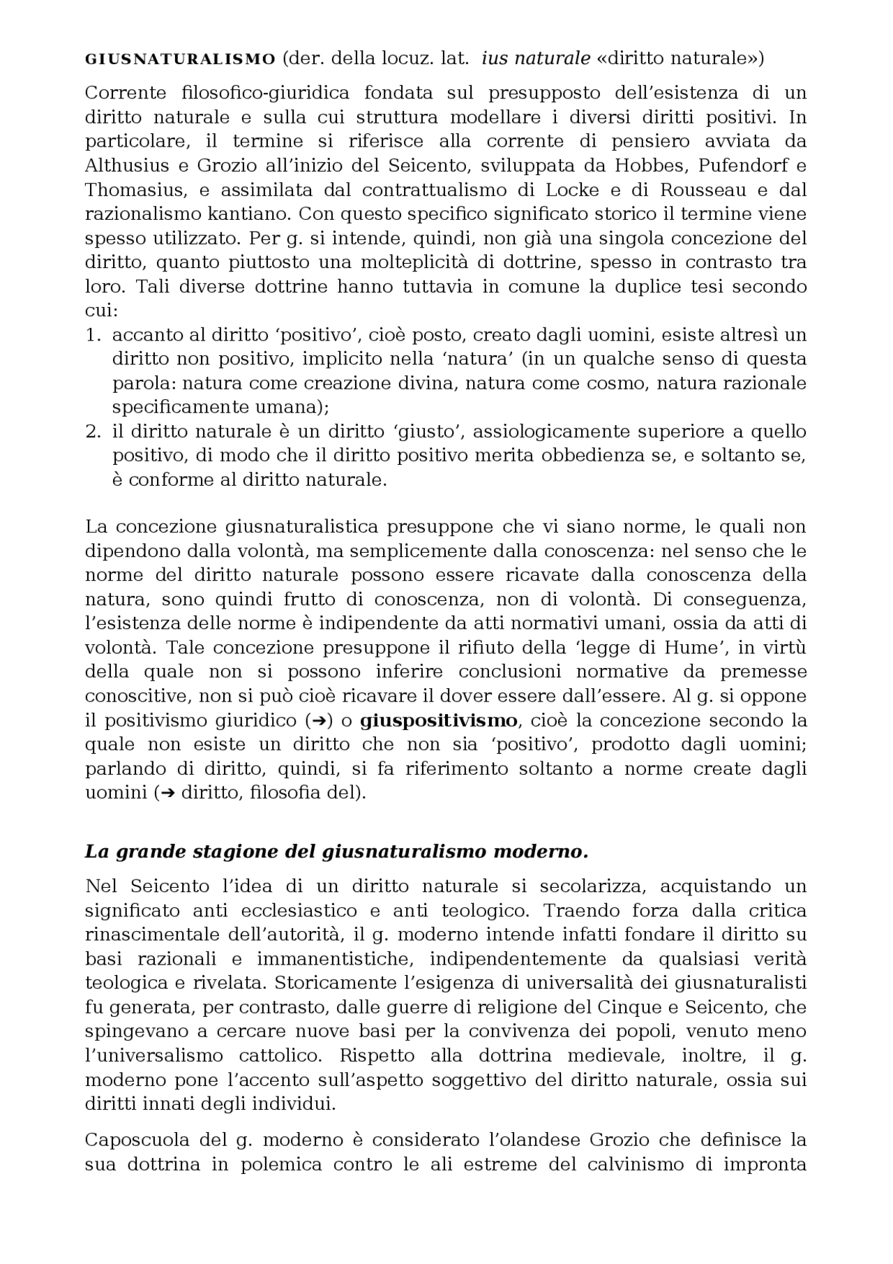 Giusnaturalismo Giuspositivismo Docsity